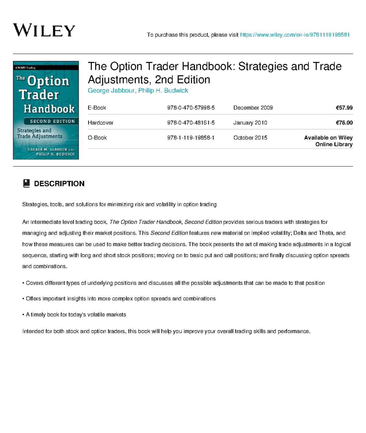 Wiley The Option Trader Handbook Strategies and Trade Adjustments, 2nd ...