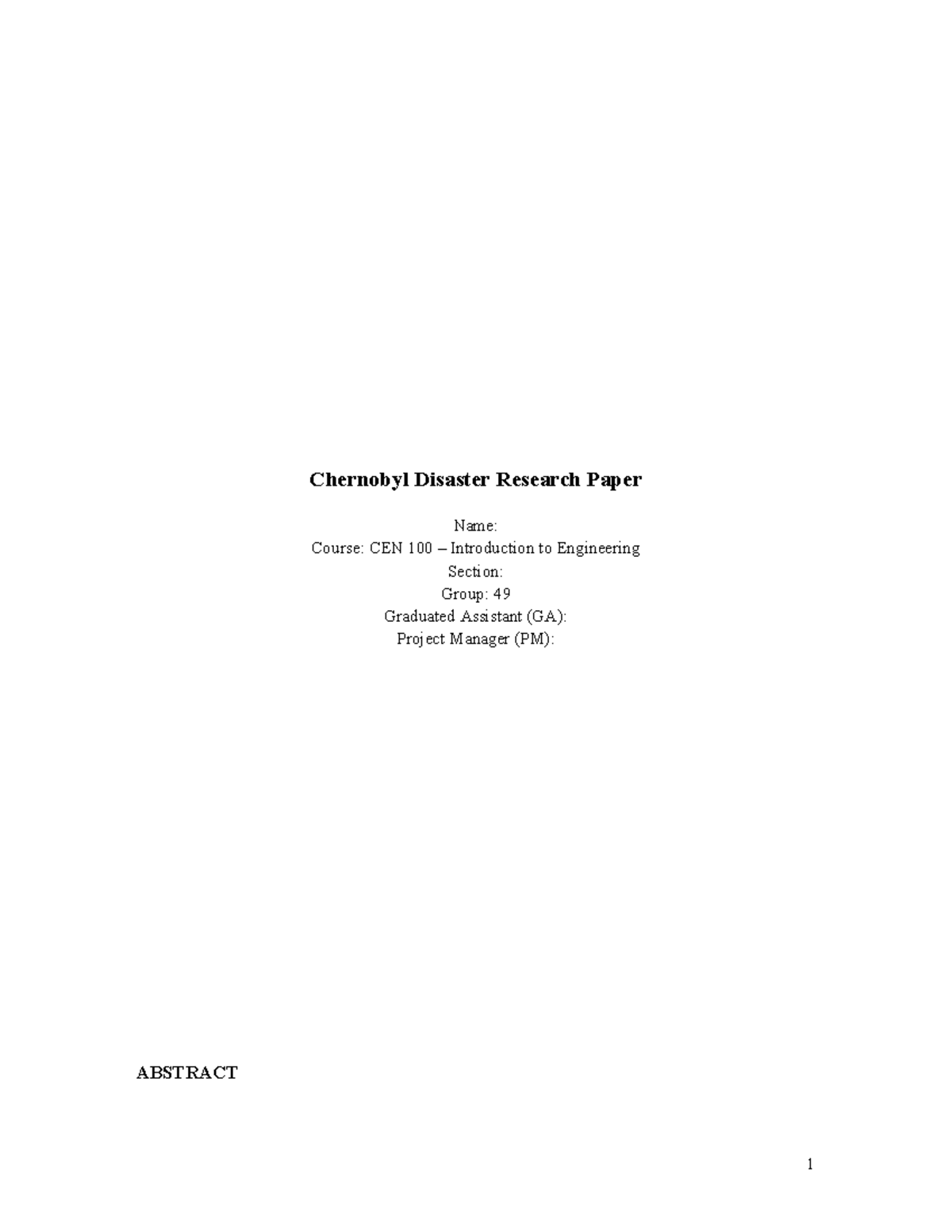 Copy of Disaster Research Report - Chernobyl Disaster Research Paper ...