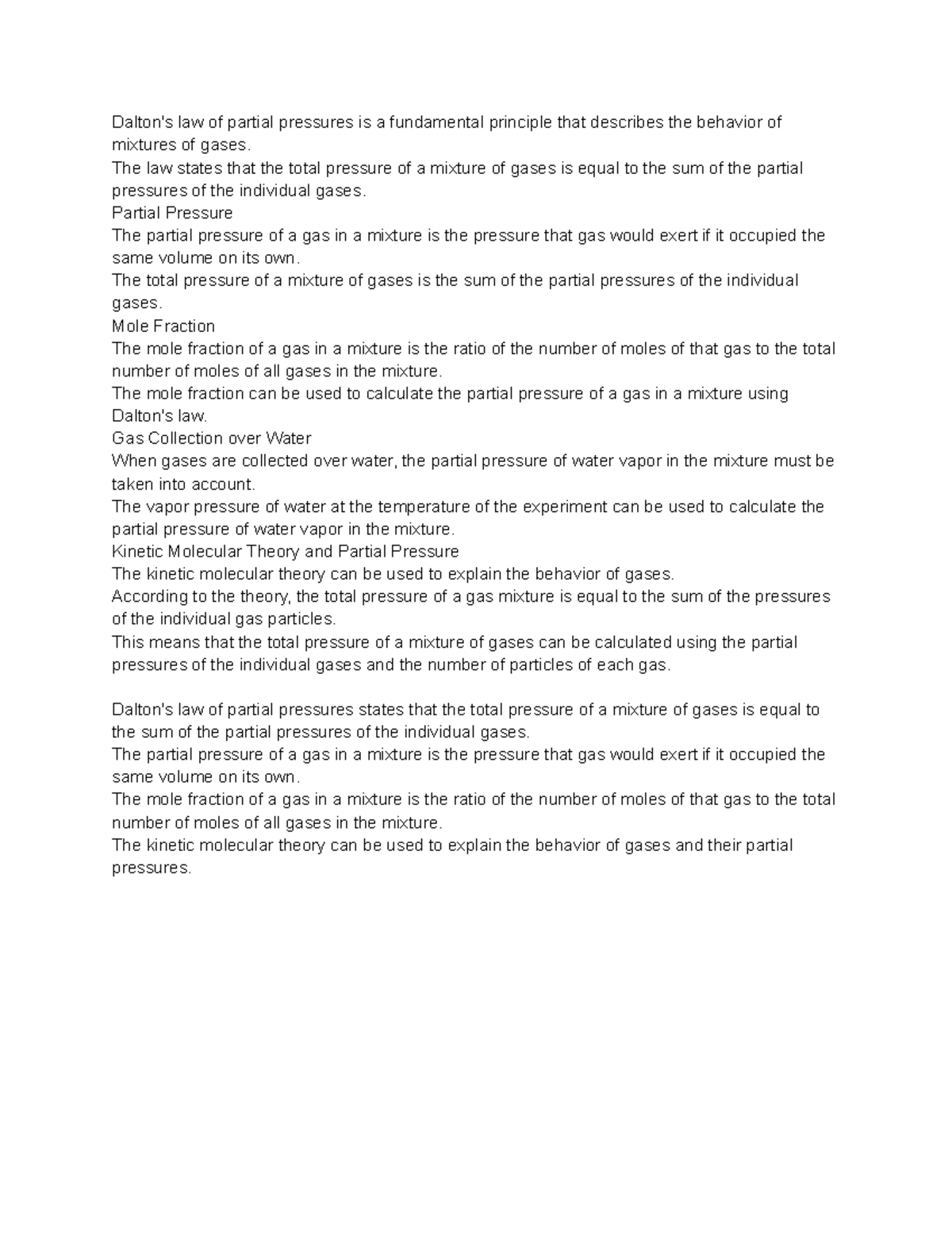 Partial Pressures and Dalton's Law Notes - Dalton's law of partial ...