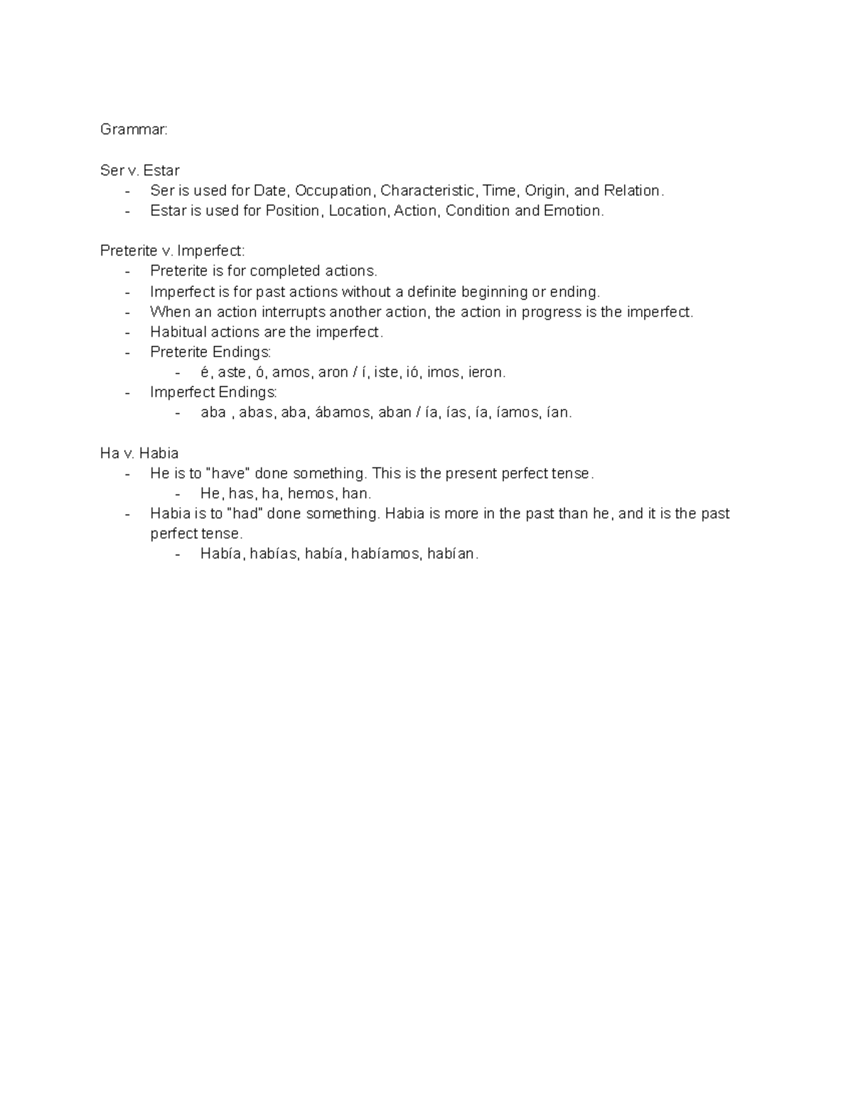Examen 1 Notes SPAN401 - Grammar: Ser v. Estar - Ser is used for Date ...