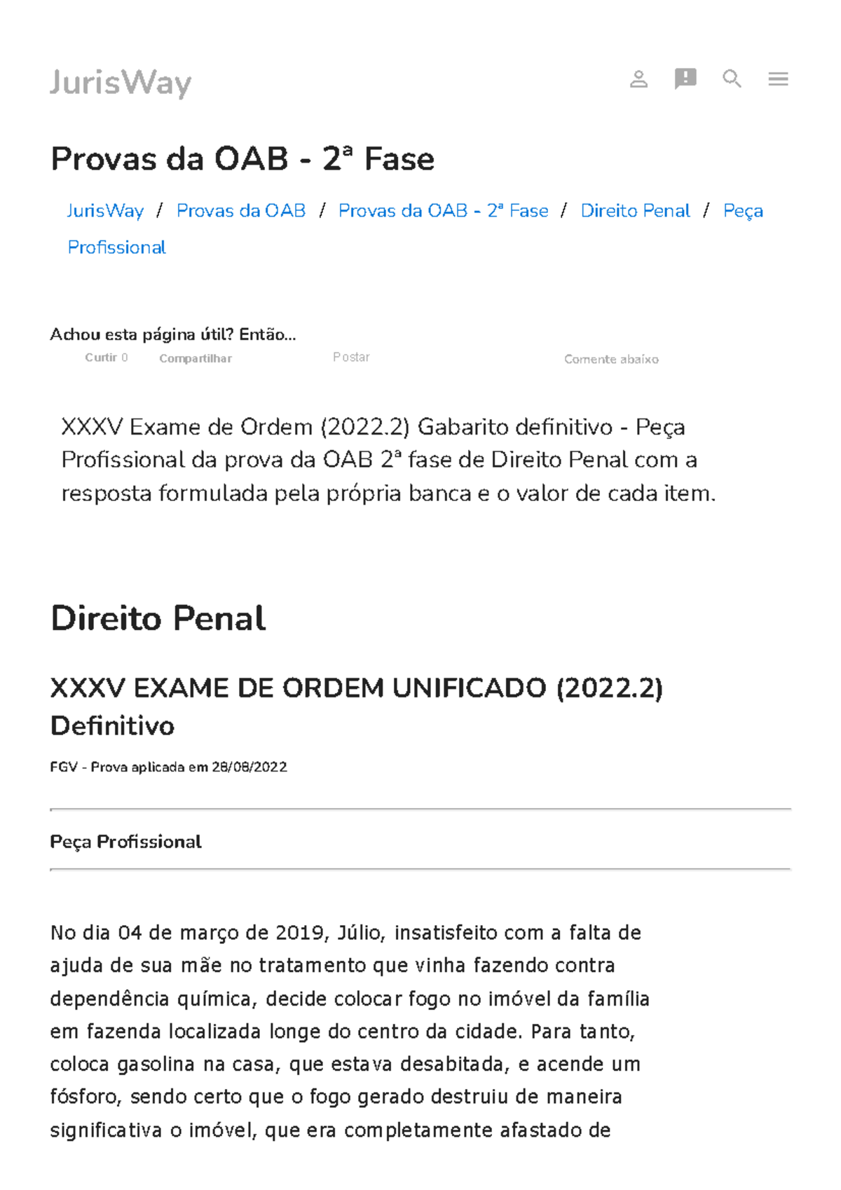 OAB 2ª Fase - Direito Penal - XXXV Exame de Ordem (2022.2) Gabarito ...