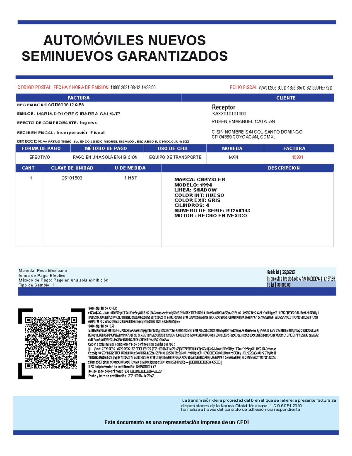 FACTURA SEMINUEVOS 2021 - La transmisión de la propiedad del bien al ...
