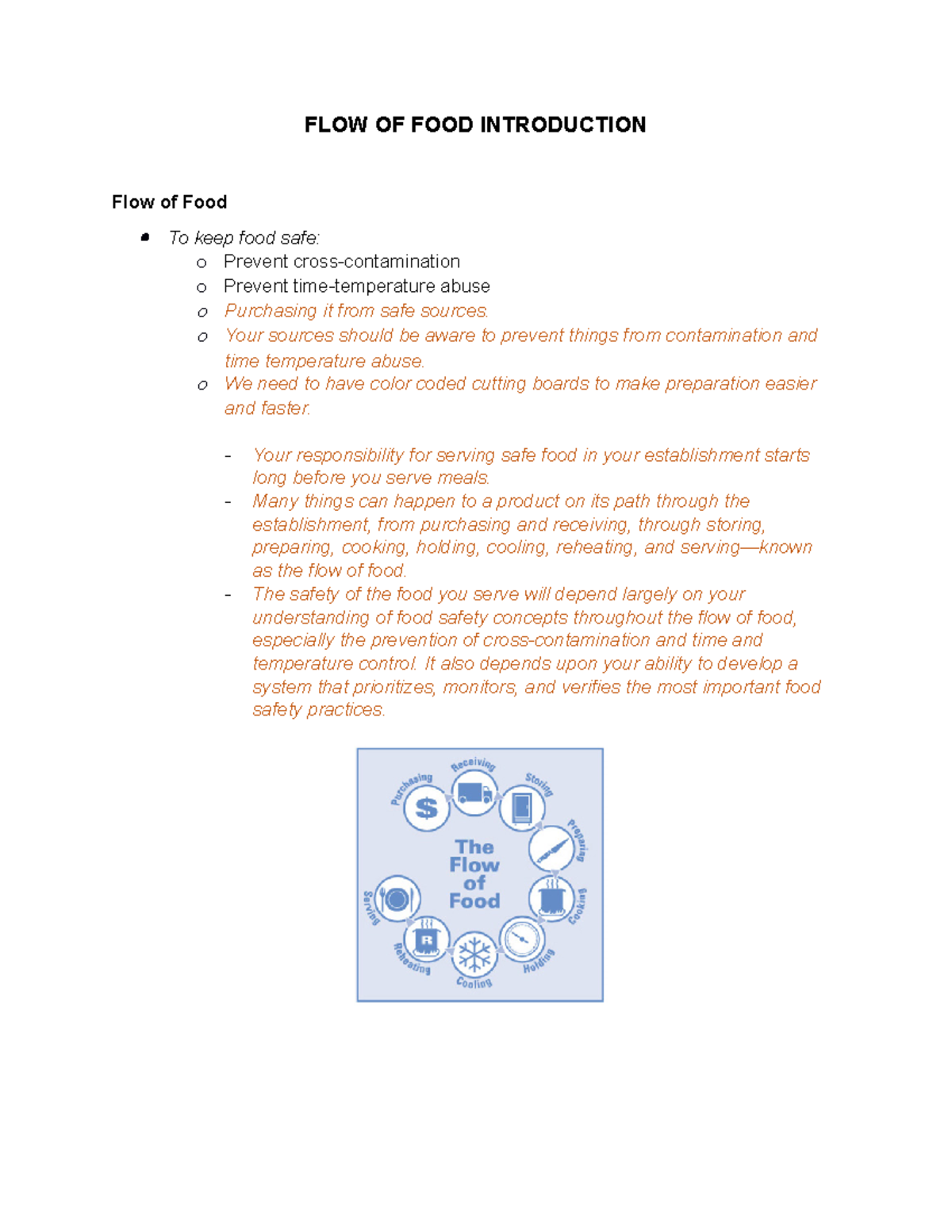 Flow of Food Introduction (Notes) - FLOW OF FOOD INTRODUCTION Flow of ...