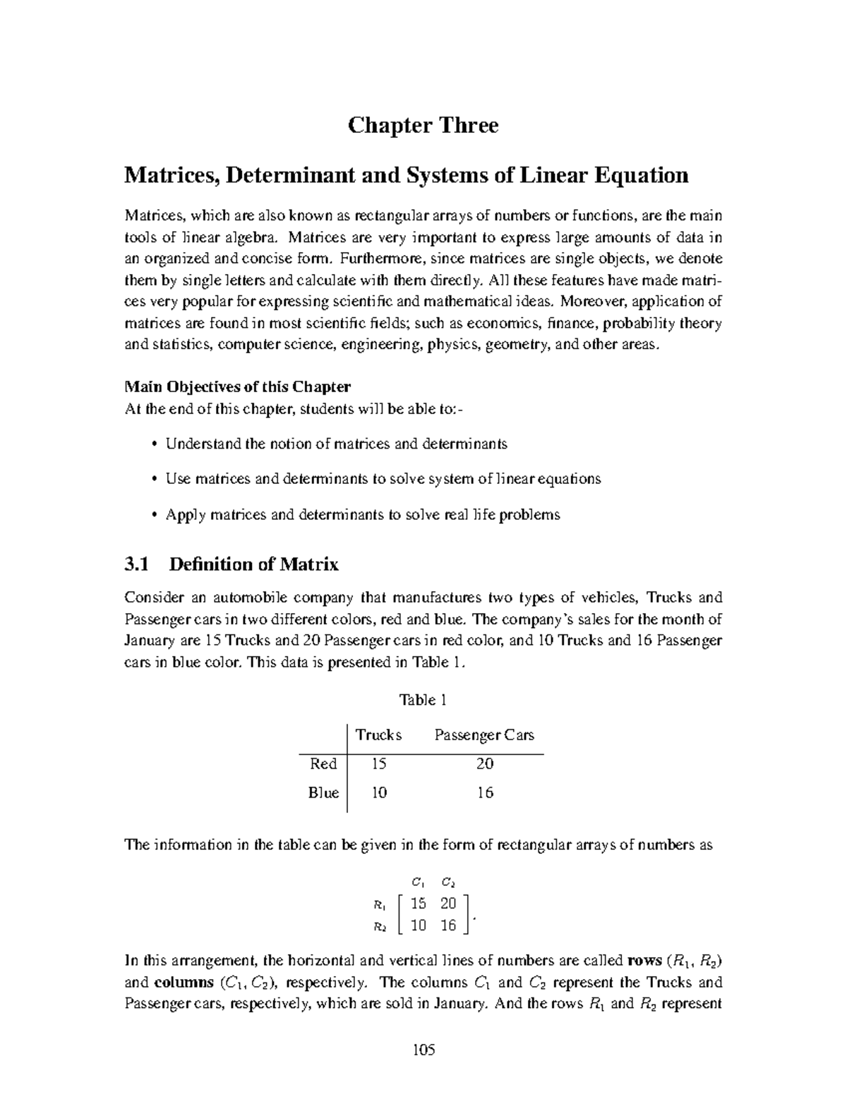 Module Ch3 - Lecture notes 3 - Chapter Three Matrices, Determinant and ...