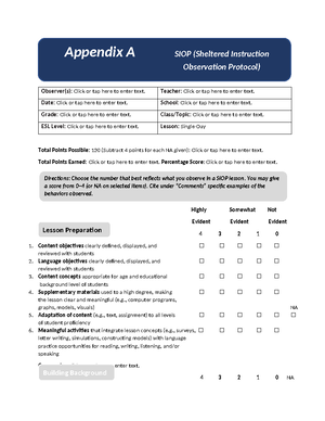 [Solved] Using Appendix A SIOP Sheltered Instruction Observation ...