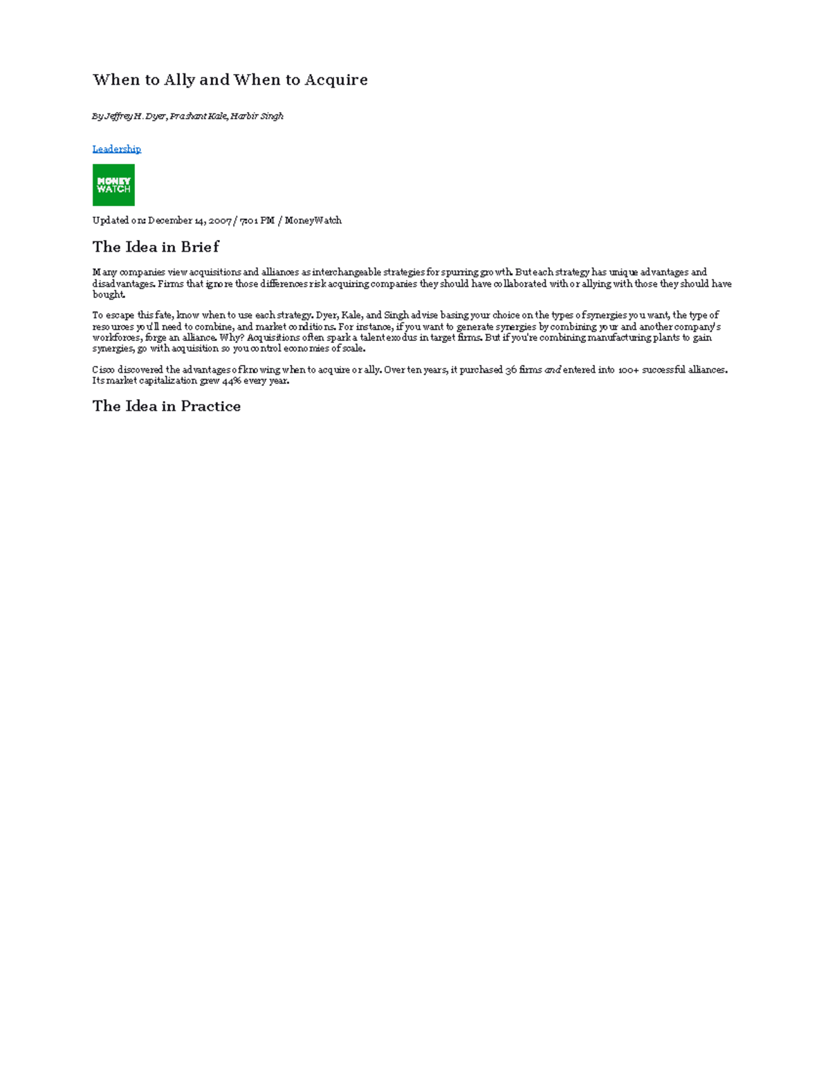 When to Ally and When to Acquire - CBS News - When to Ally and When to ...