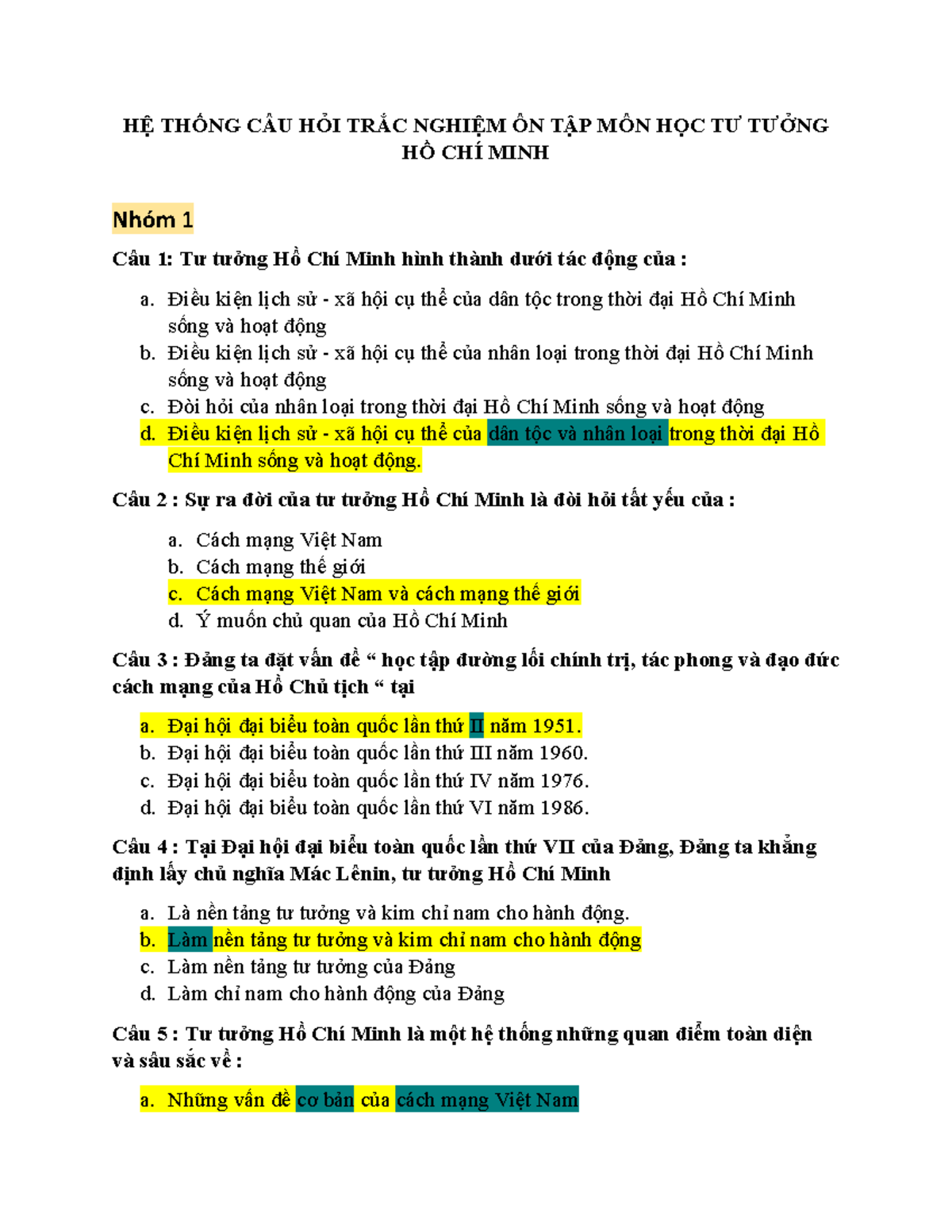 HT CAU HOI TRAC Nghiem Tthcm - HỆ THỐNG CÂU HỎI TRẮC NGHIỆM ÔN TẬP MÔN HỌC TƯ TƯỞNG HỒ CHÍ MINH ...