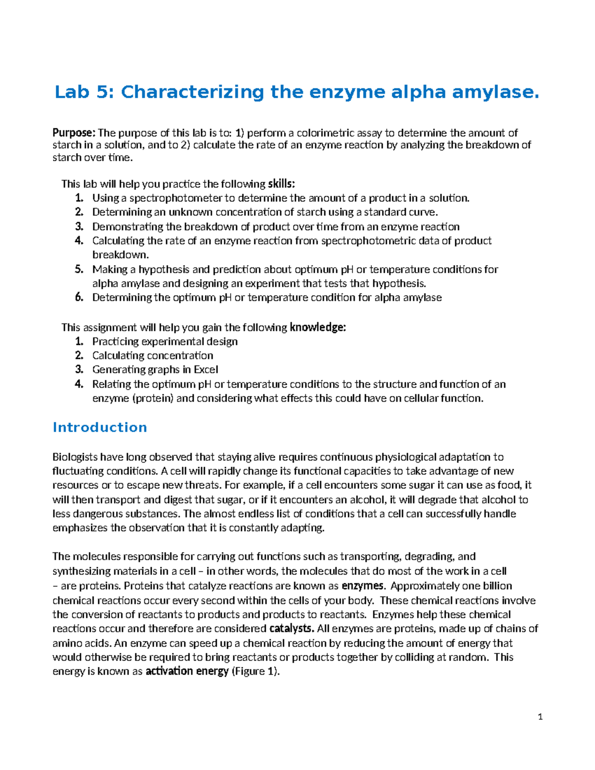 Lab 5- Enzyme Lab - Lab 5: Characterizing the enzyme alpha amylase ...