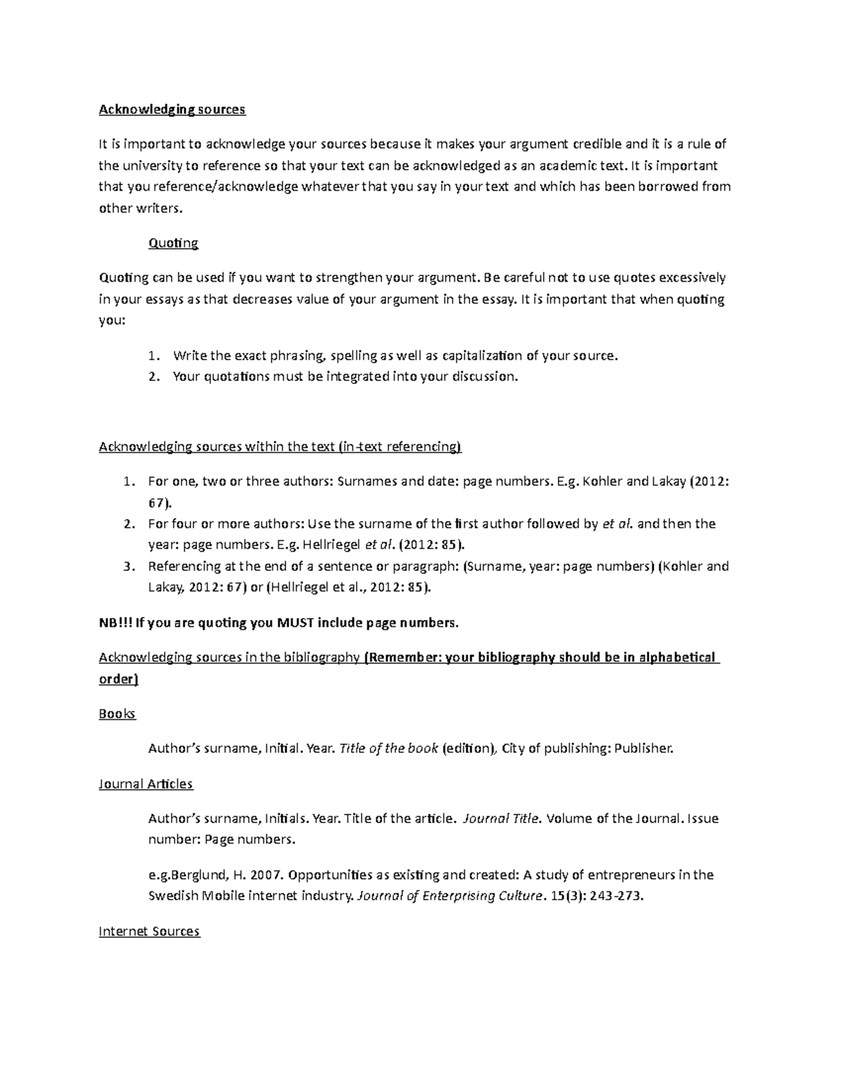 Referencing guidelines in Economics - Acknowledging sources It is ...