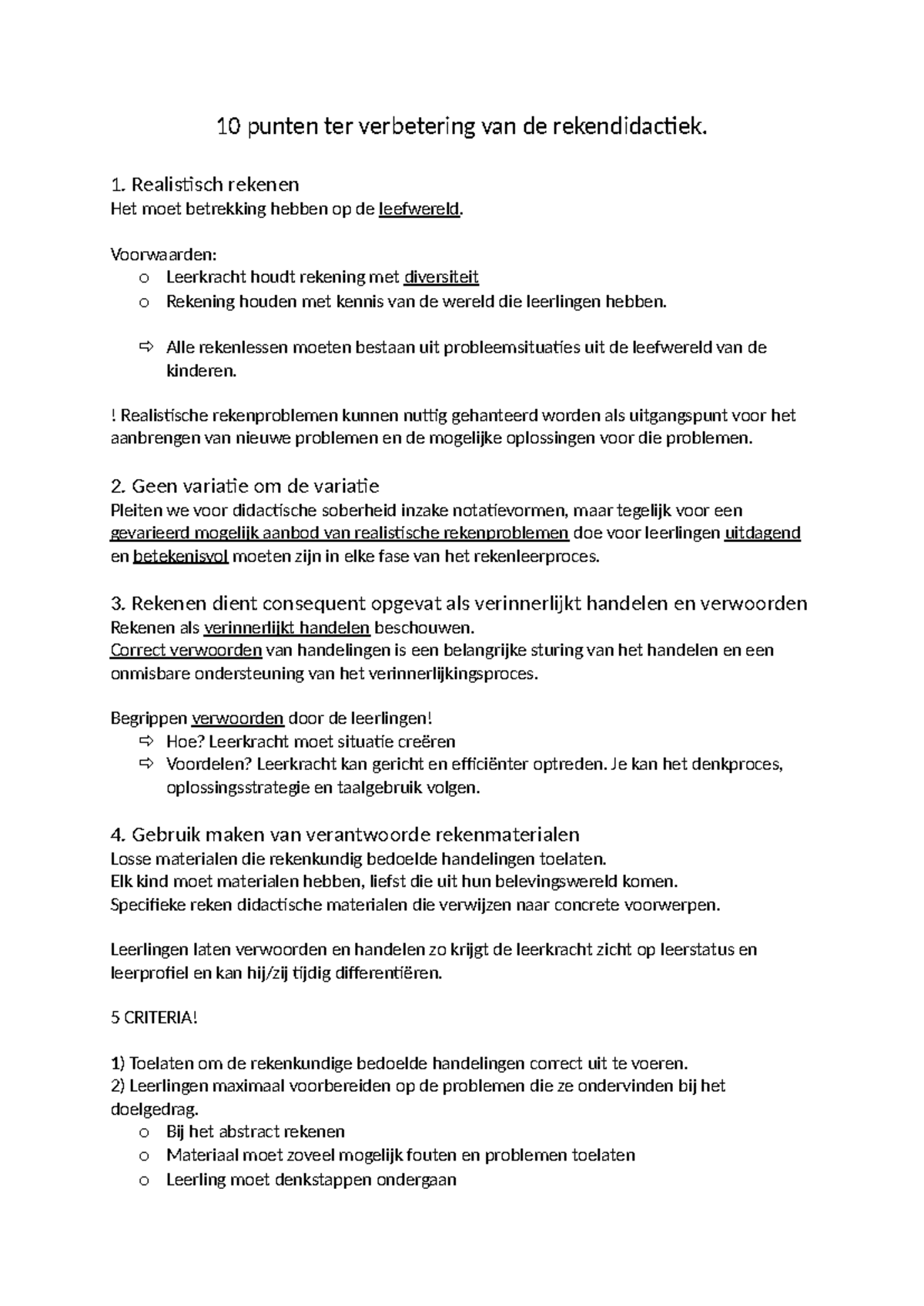 Samenvatting 10 punten ter verbetering van de rekendidactiek - 10 ...