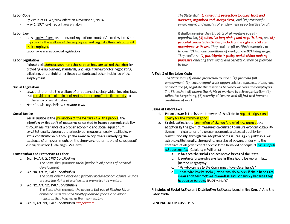 Labor notes - Labor Code - By virtue of PD 47, took effect on November ...