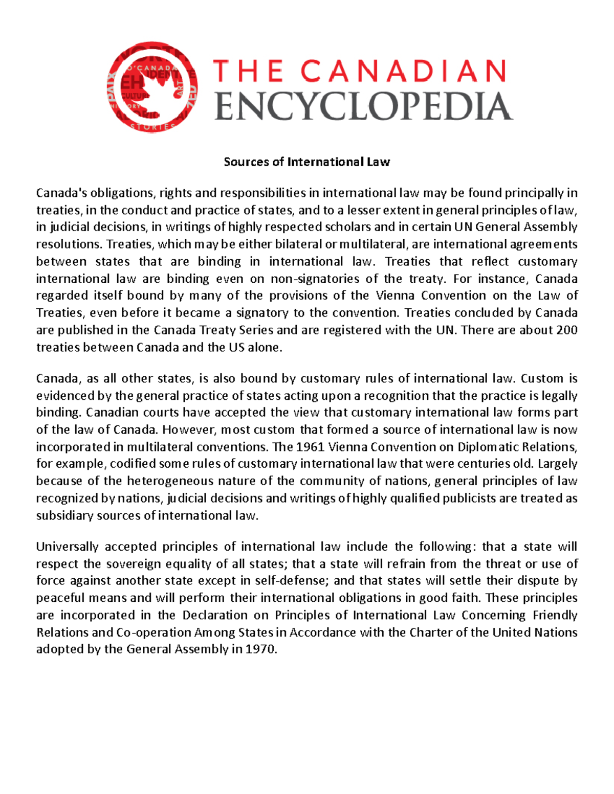 04 Sources of International Law - Sources of International Law Canada's ...