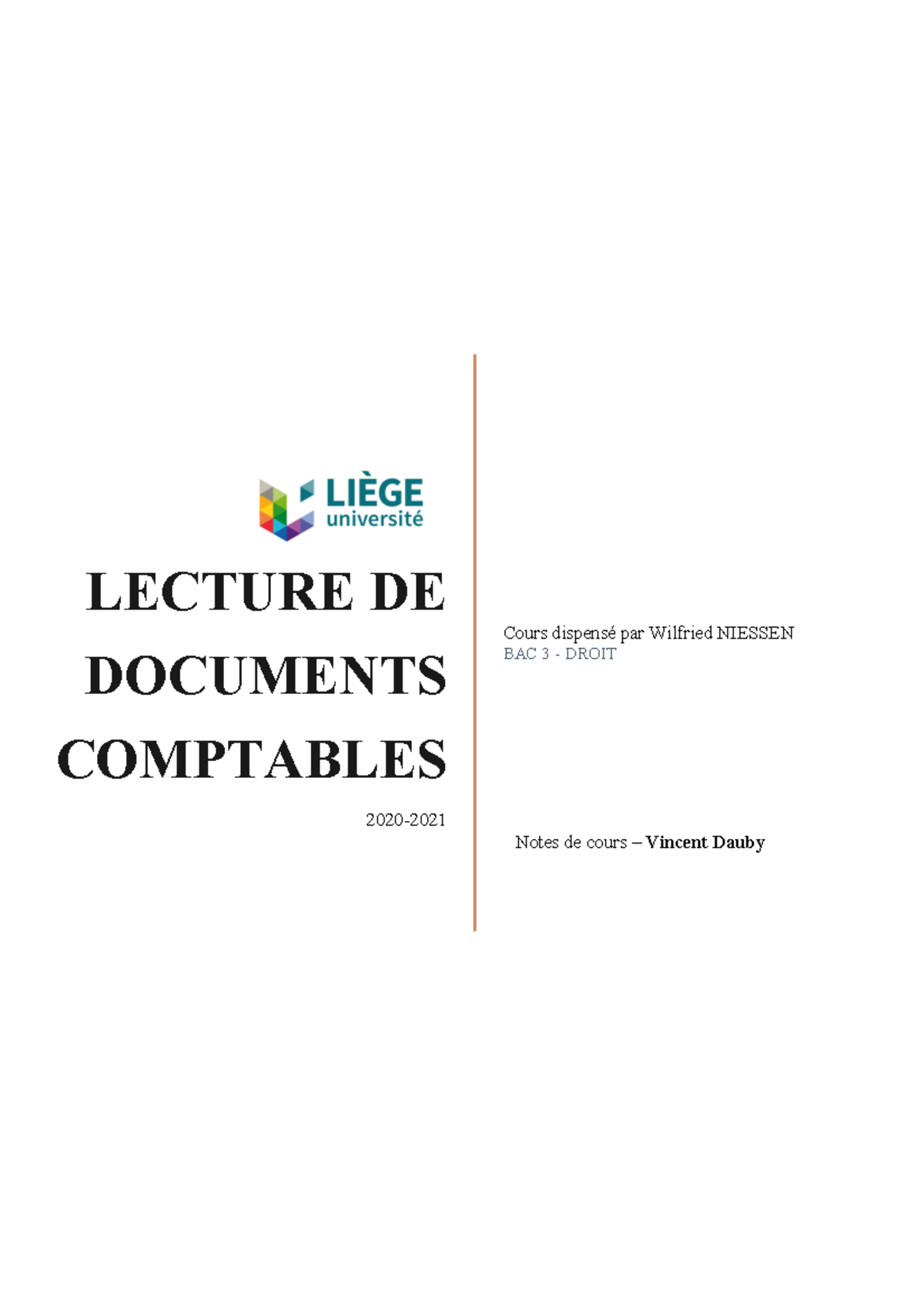 Notes lecture de documents comptables - 2020/2021 - LECTURE DE ...