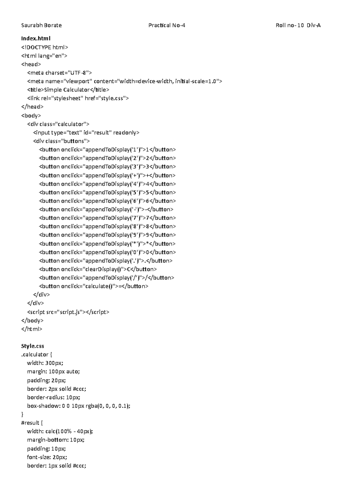 WT4-1 - Saurabh Borate Practical No- 4 Roll no- 10 Div-A Index