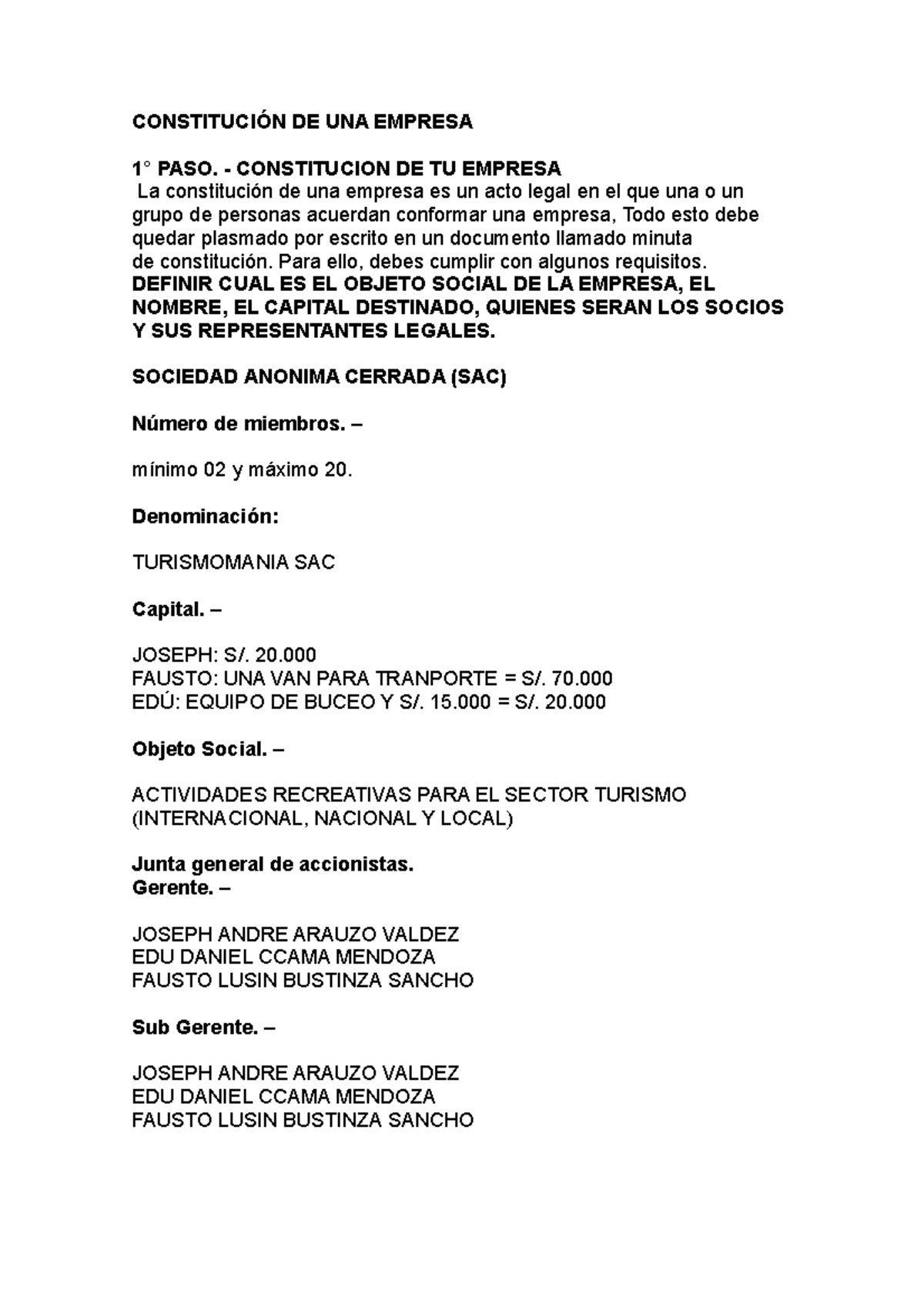 Constitución DE UNA Empresa - CONSTITUCIÓN DE UNA EMPRESA 1° PASO. - CONSTITUCION DE TU EMPRESA ...