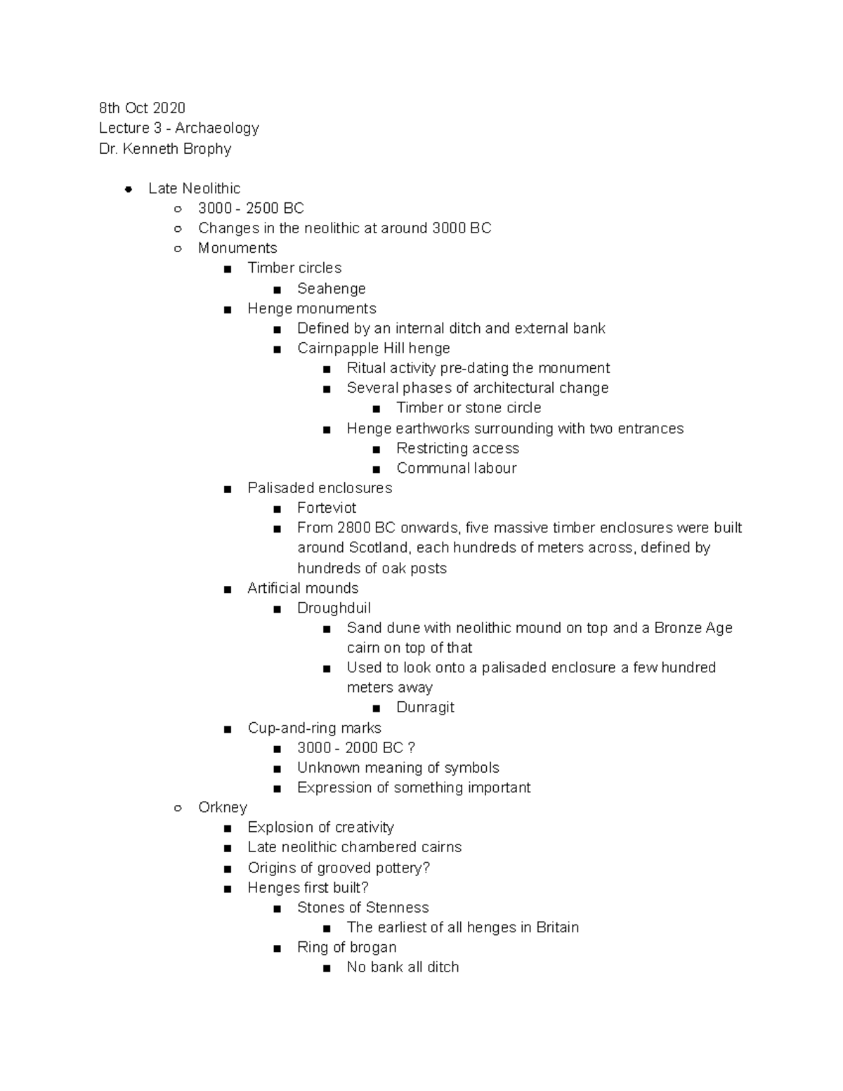 Archaeology Lecture 3 - 8th Oct 2020 - 8th Oct 2020 Lecture 3 ...