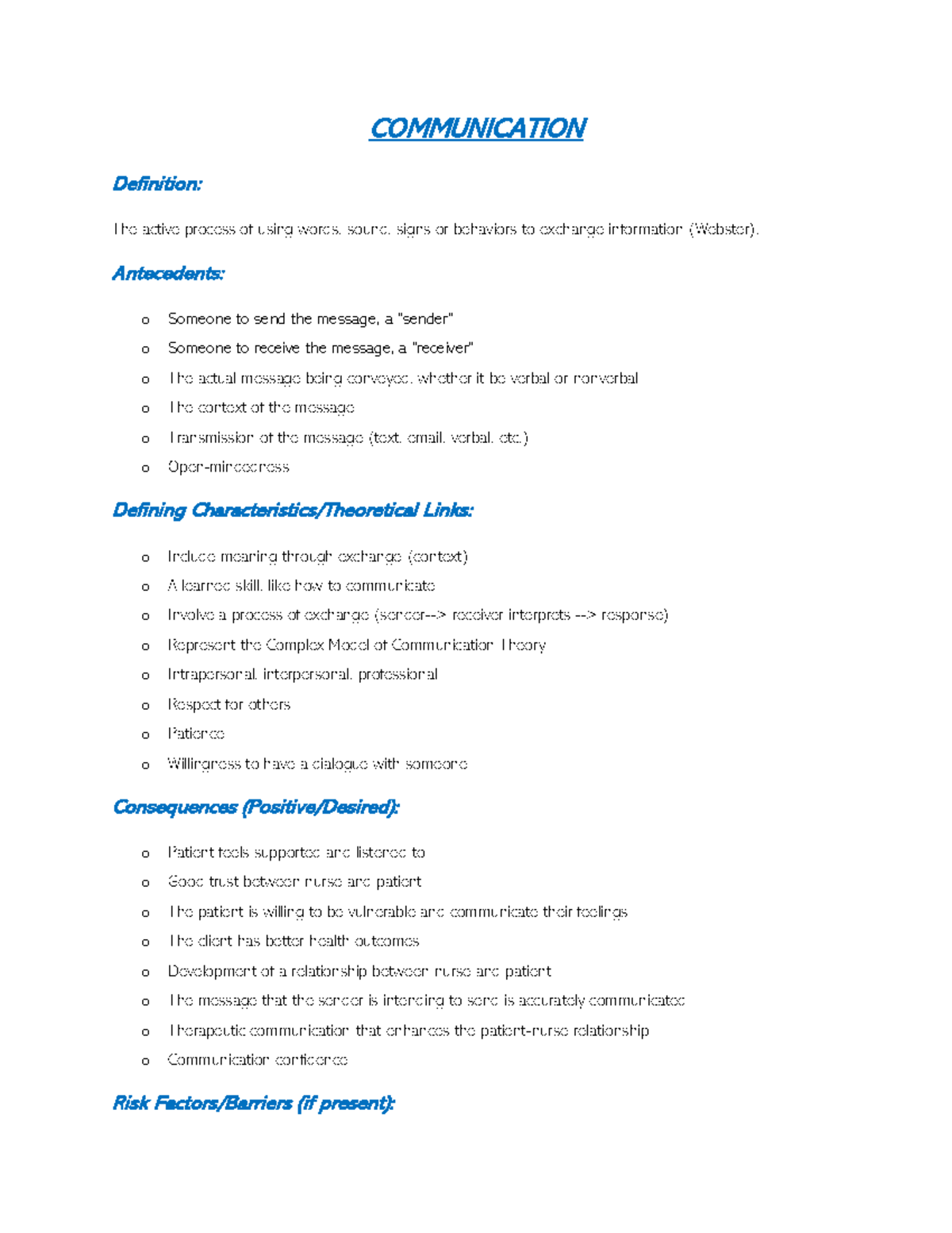 Communication Concept Analysis - COMMUNICATION Definition: The active ...