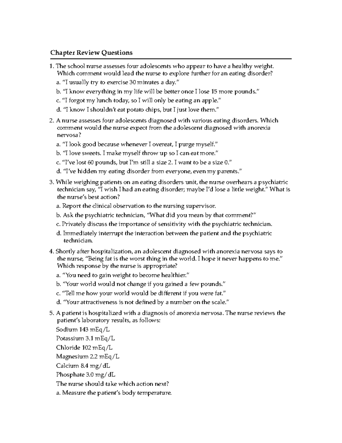 Book review questions ch14 - Chapter Review Questions The school nurse ...