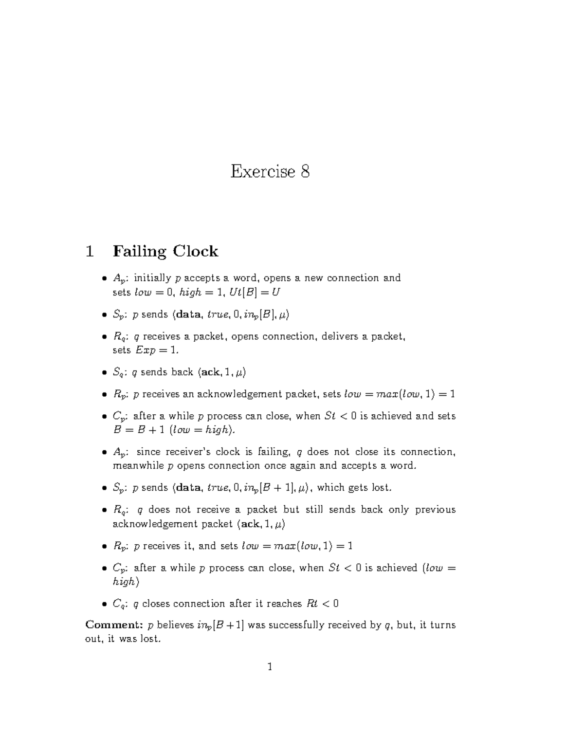 Exercise 8-6 - databses exercices - Exercise 8 1 Failing Clock Ap: initially p accepts a word ...