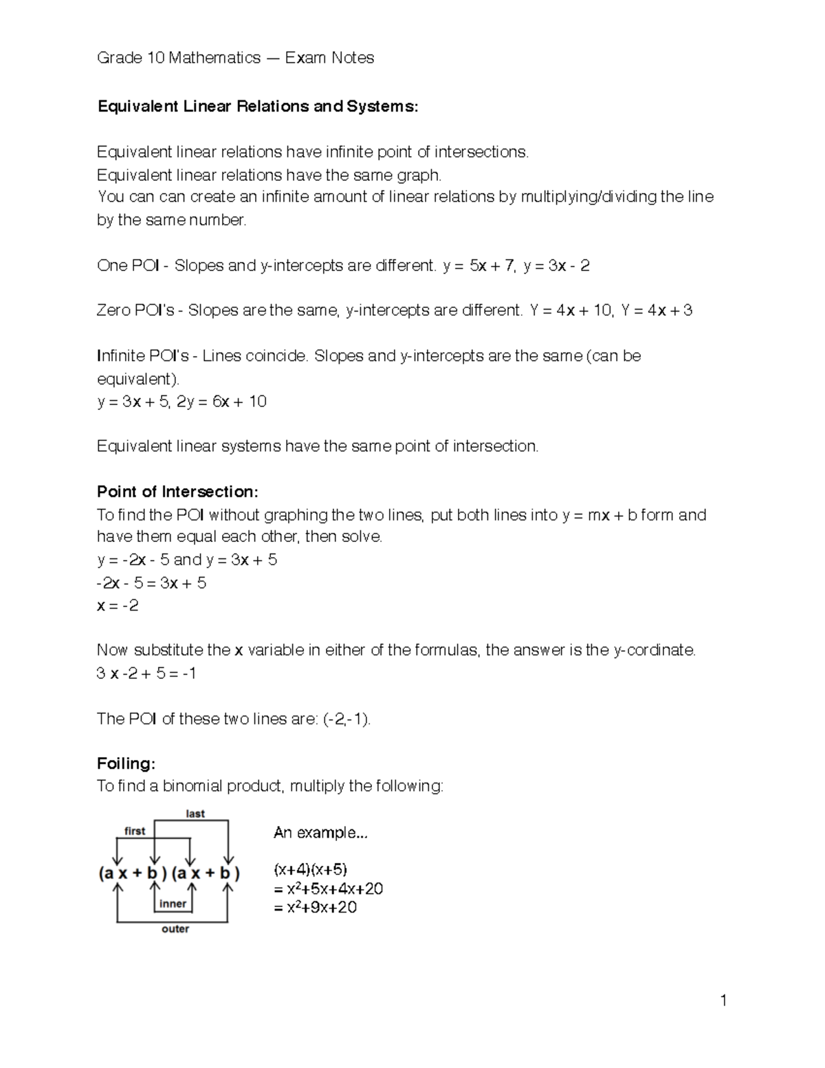 Math - Class 10 Math exam notes - Equivalent Linear Relations and ...