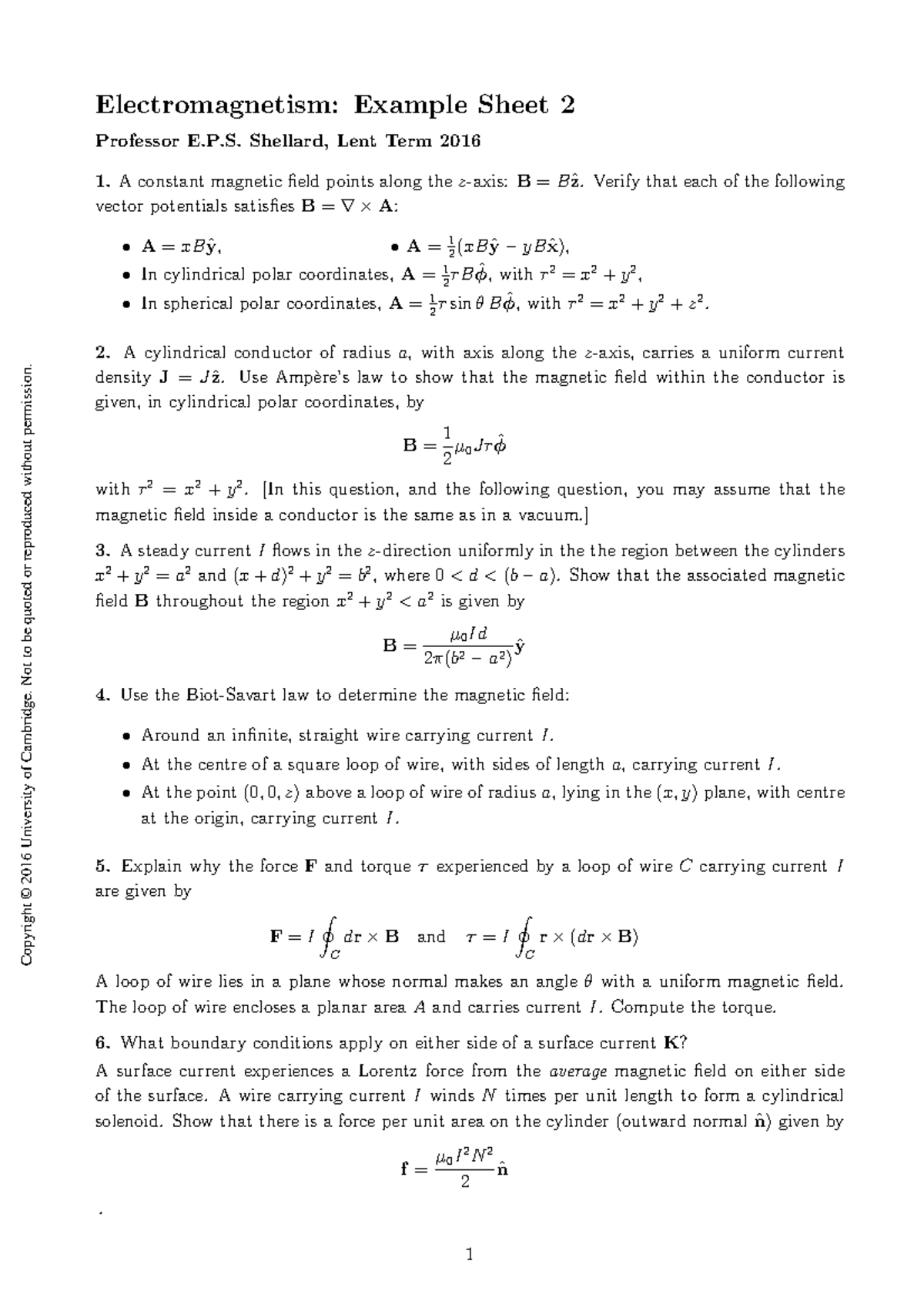 Lecture notes, lecture 2 - Example sheet - Copyright © 2016 University ...