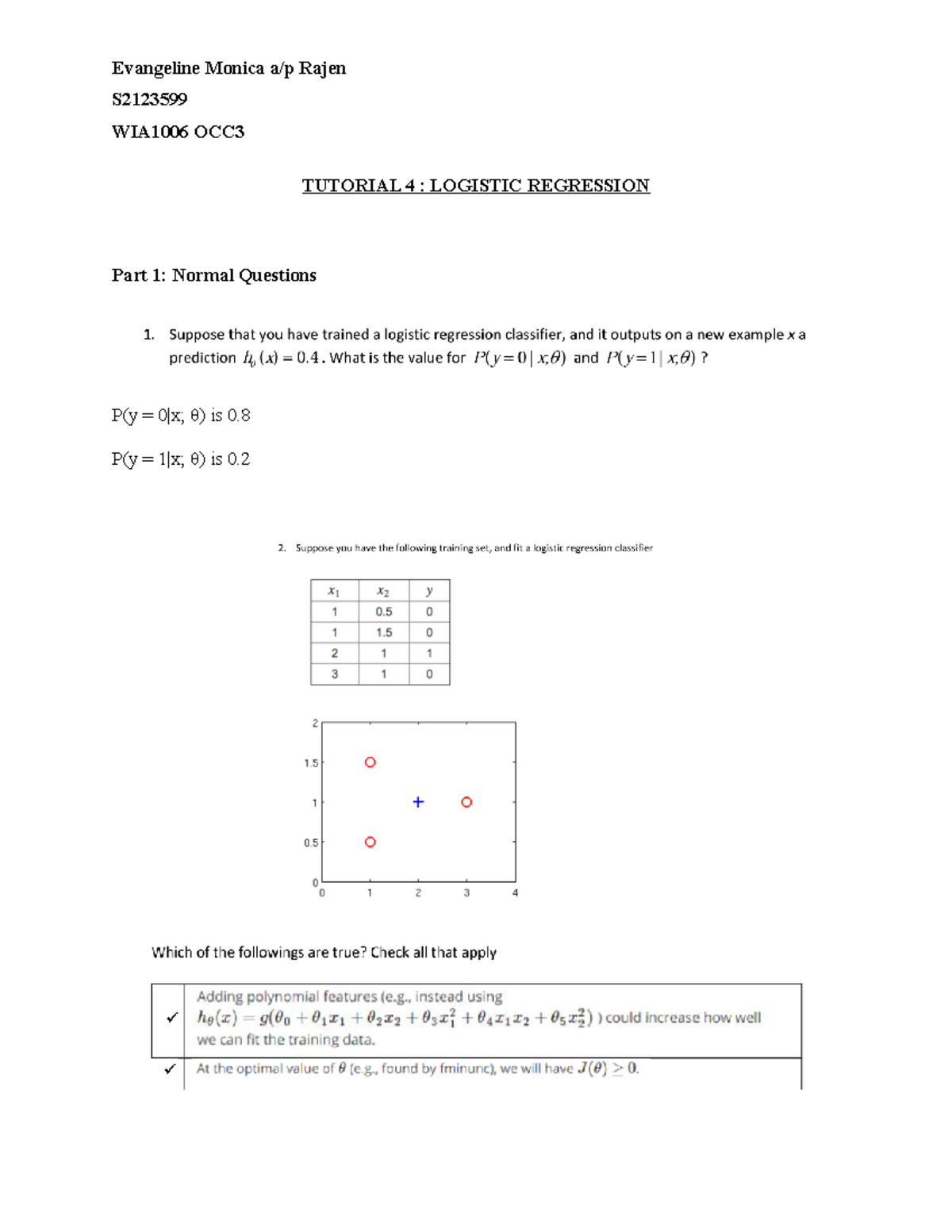 Machine Leaning Tutorial 4 - Studocu