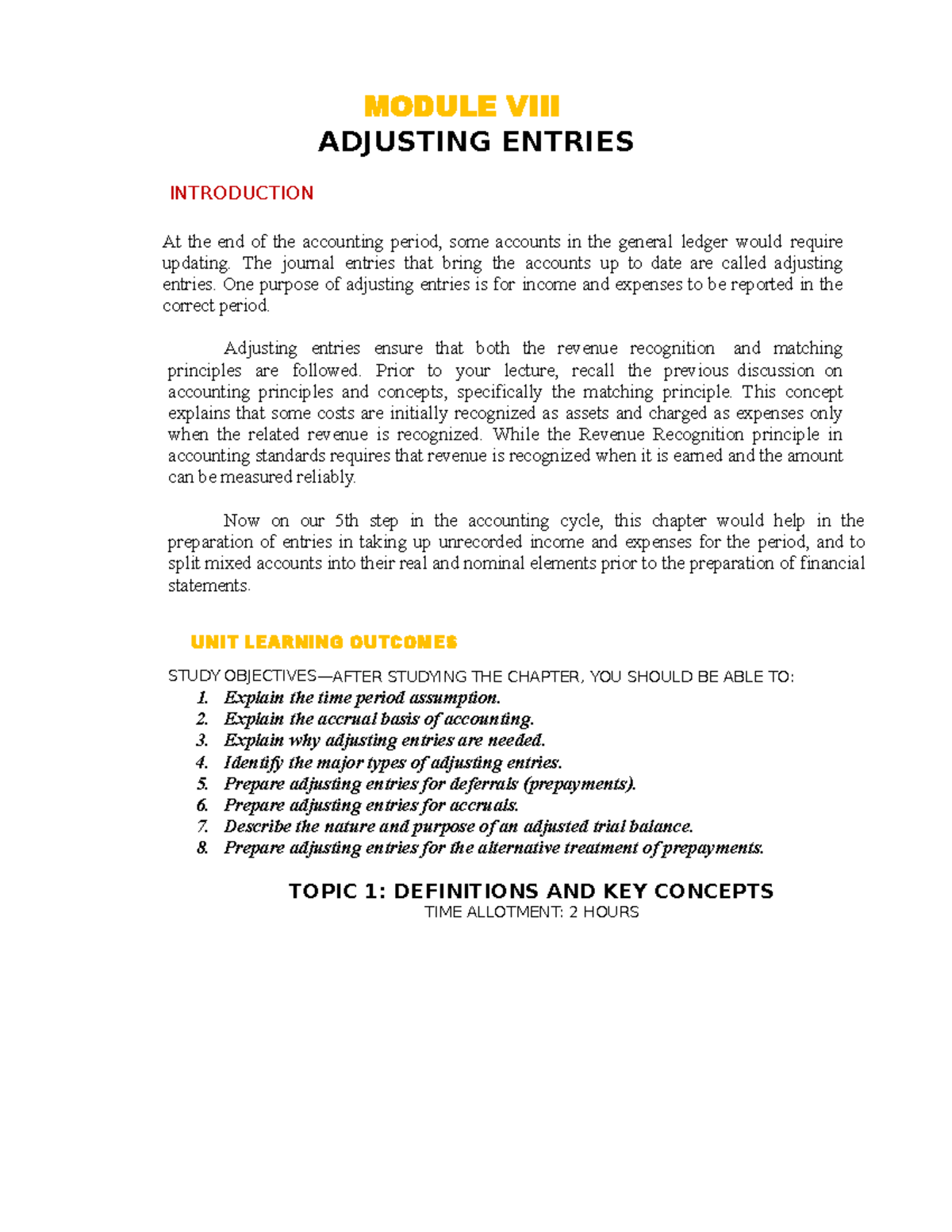 Editable FAR 8 - lecture notes - MODULE VIII ADJUSTING ENTRIES ...