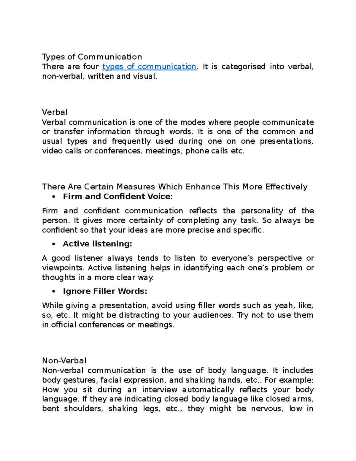 Communcations notes 3 - Types of Communication There are four types of ...