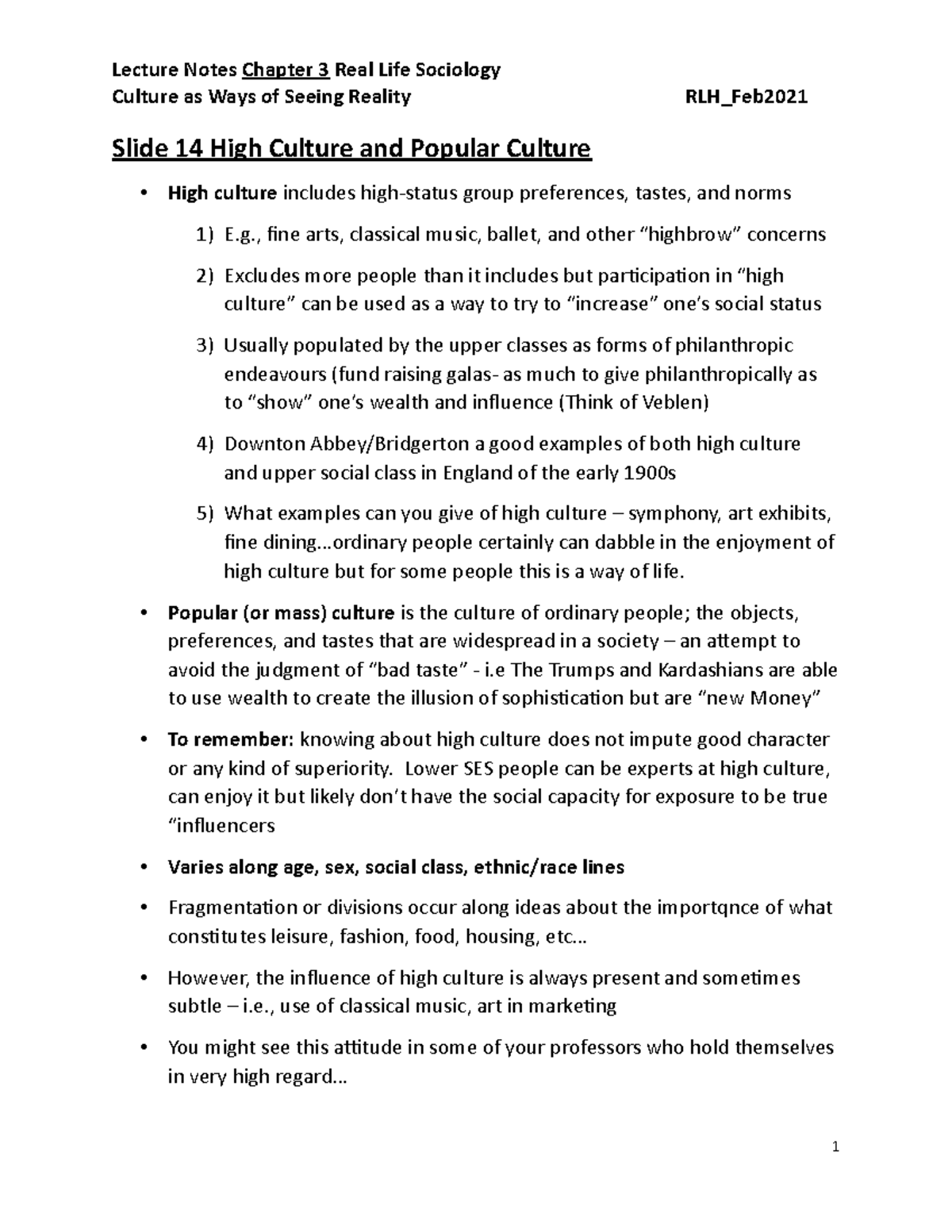 Chapter 3 - Notes Continued - Culture as Ways of Seeing Reality RLH_Feb ...