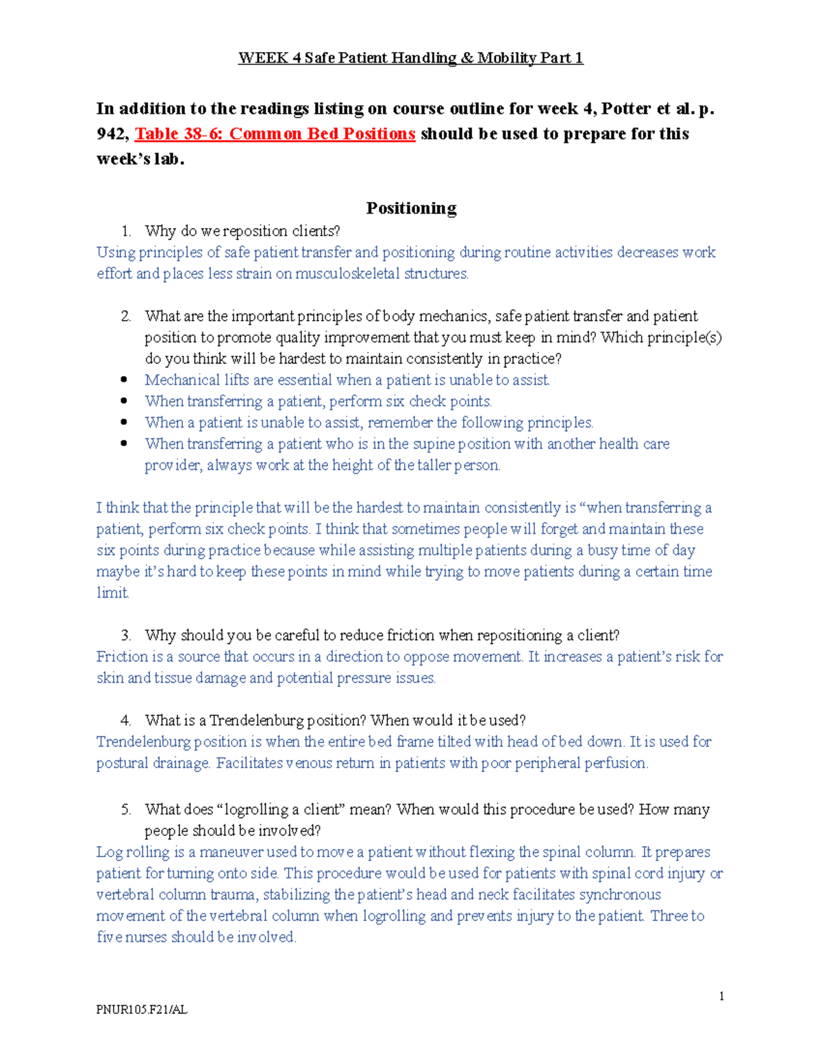 Prelab Week 4 - Pre Lab for clinical - In addition to the readings ...