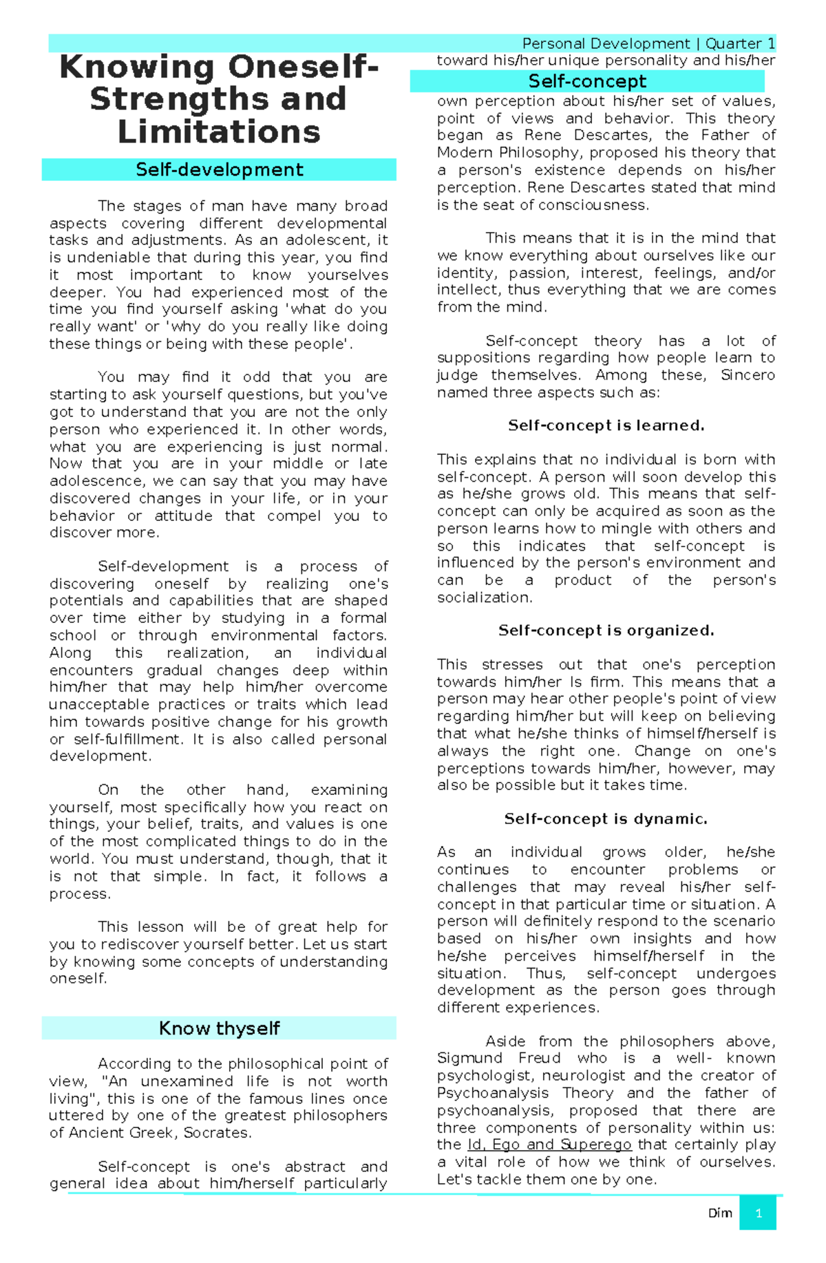 Per Dev - Class notes for personal development. Enjoy - Knowing Oneself ...