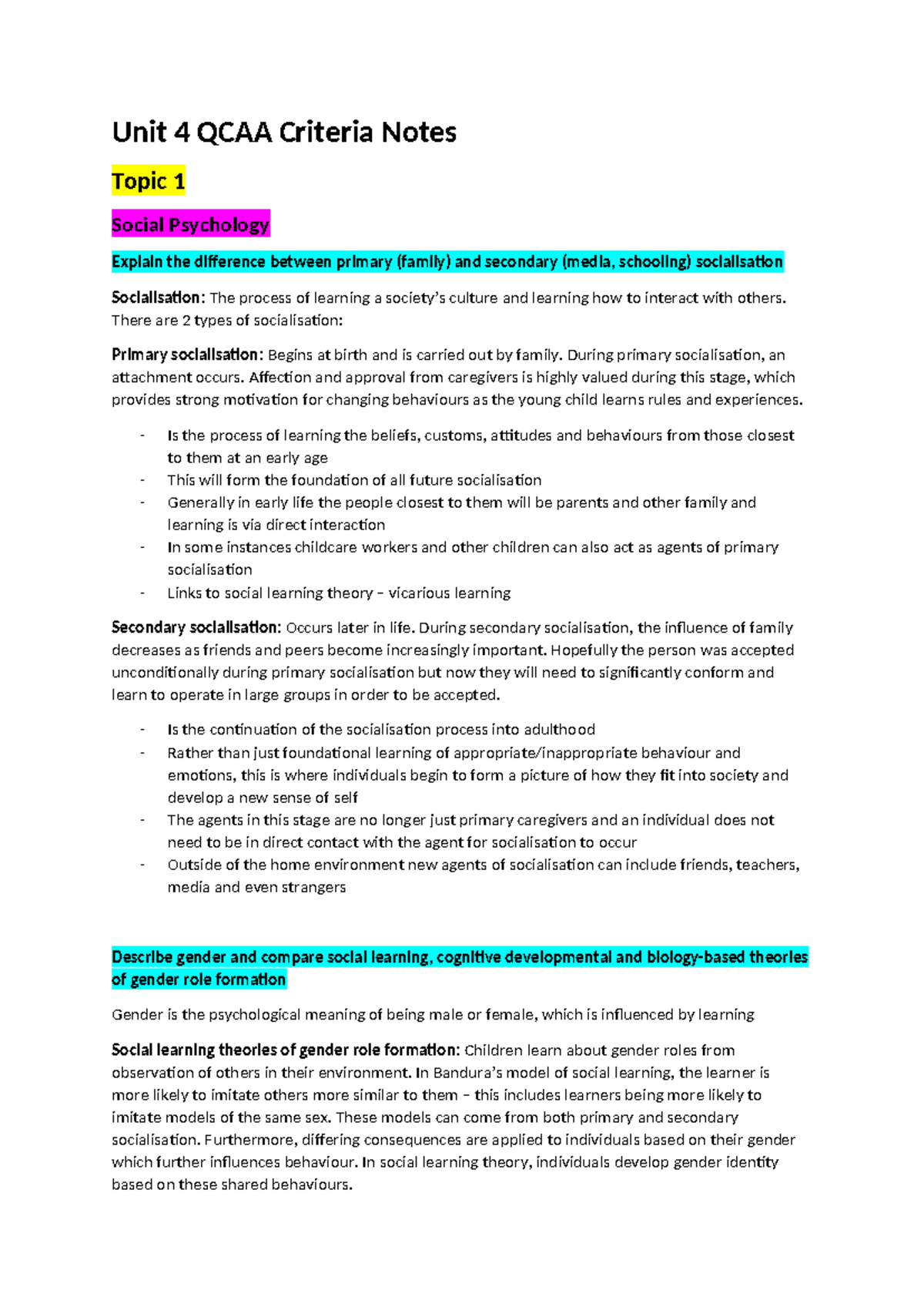 Unit 4 QCAA Criteria Notes - Unit 4 QCAA Criteria Notes Topic 1 Social ...