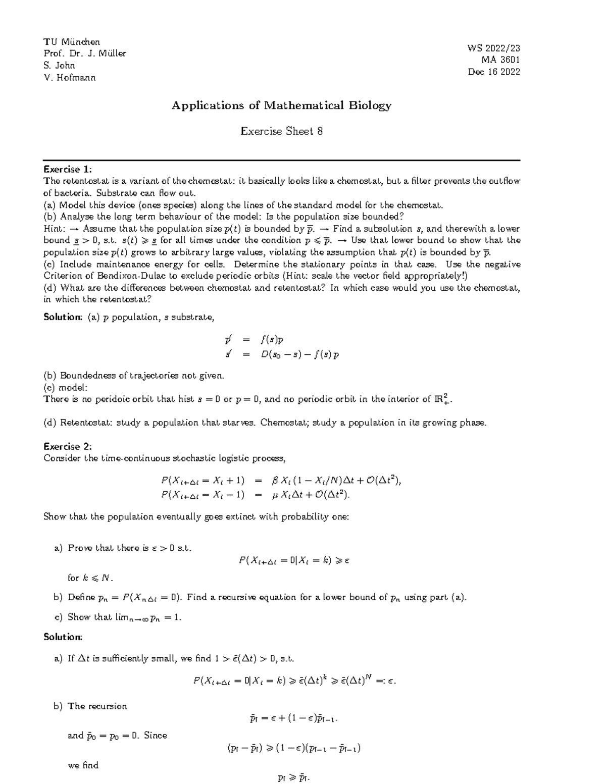 Sheet 8 Solution check - TU München Prof. Dr. J. Müller S. John V ...