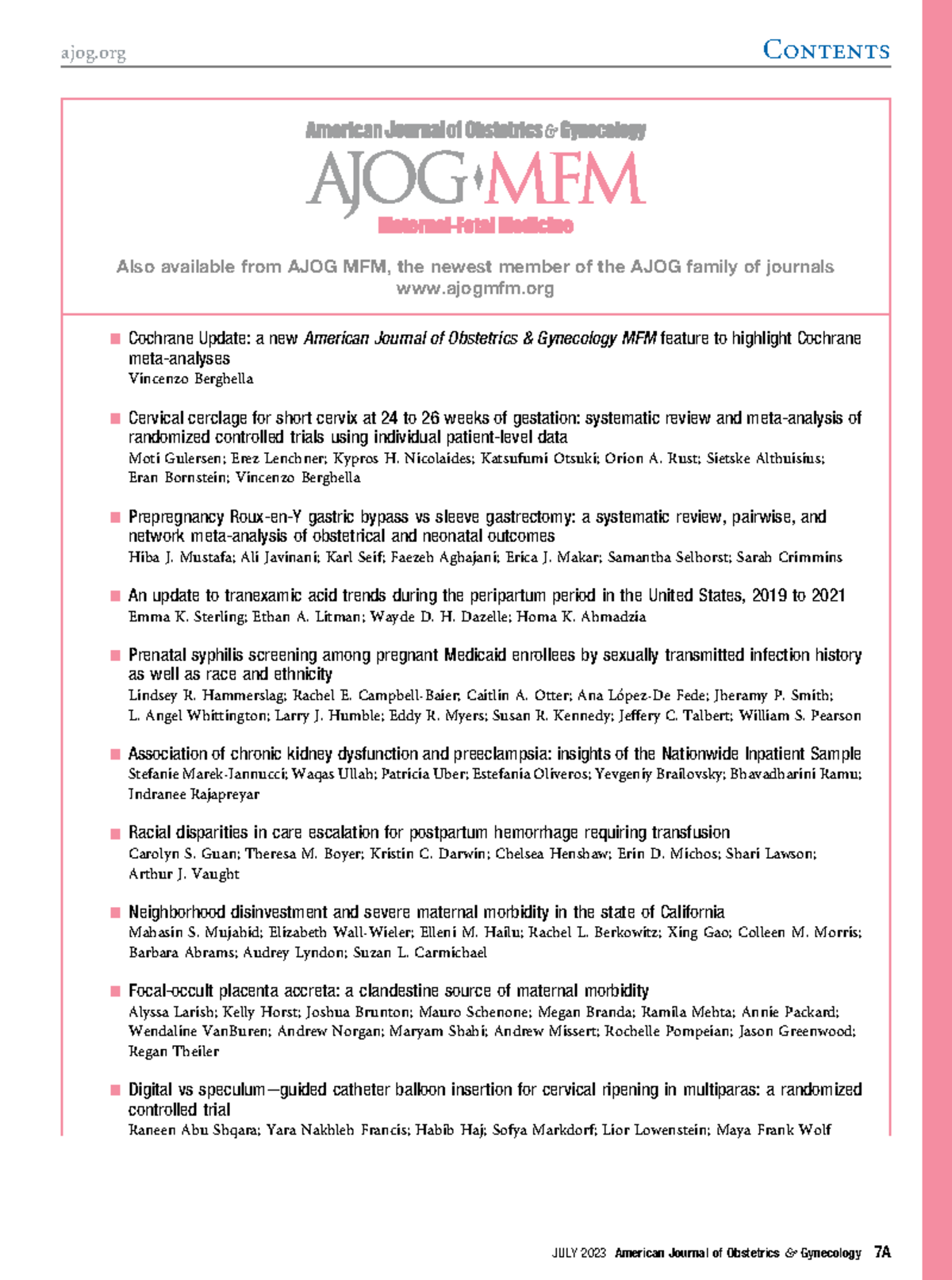 AJOG-MFM-Table-of-Contents ymob - Also available from AJOG MFM, the ...