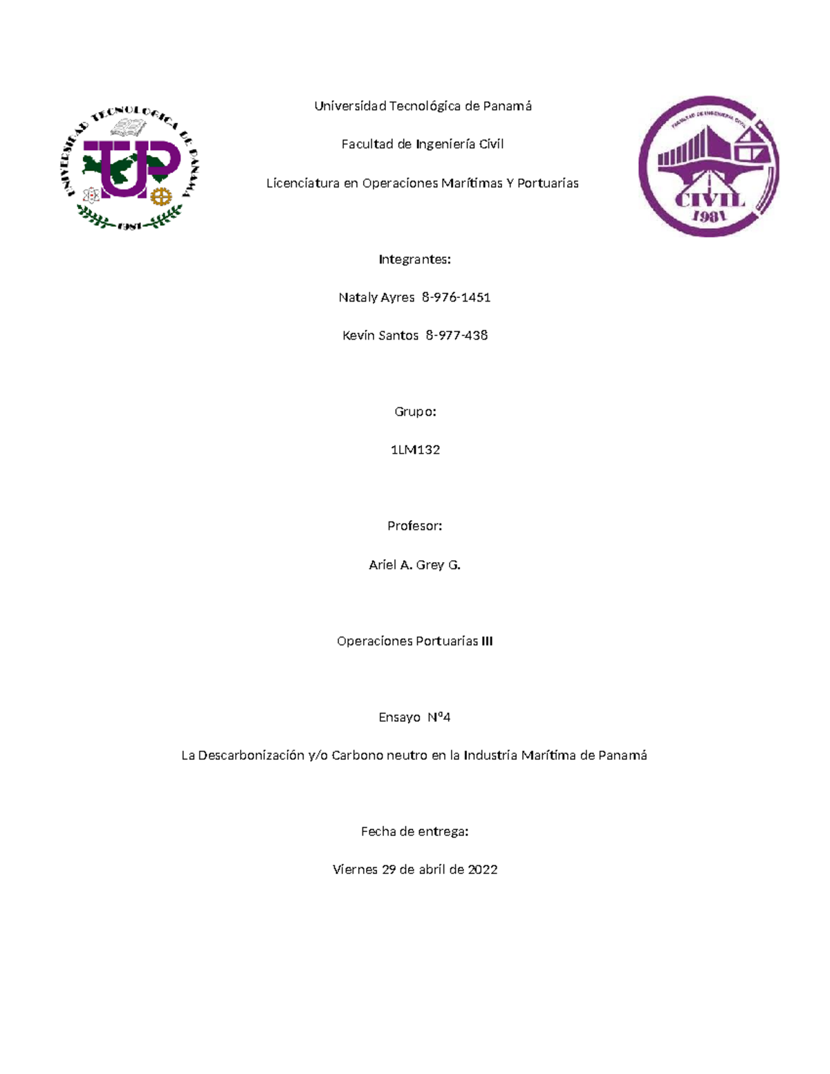 Universidad Tecnológica de Panamá - Universidad Tecnológica de Panamá Facultad de Ingeniería ...