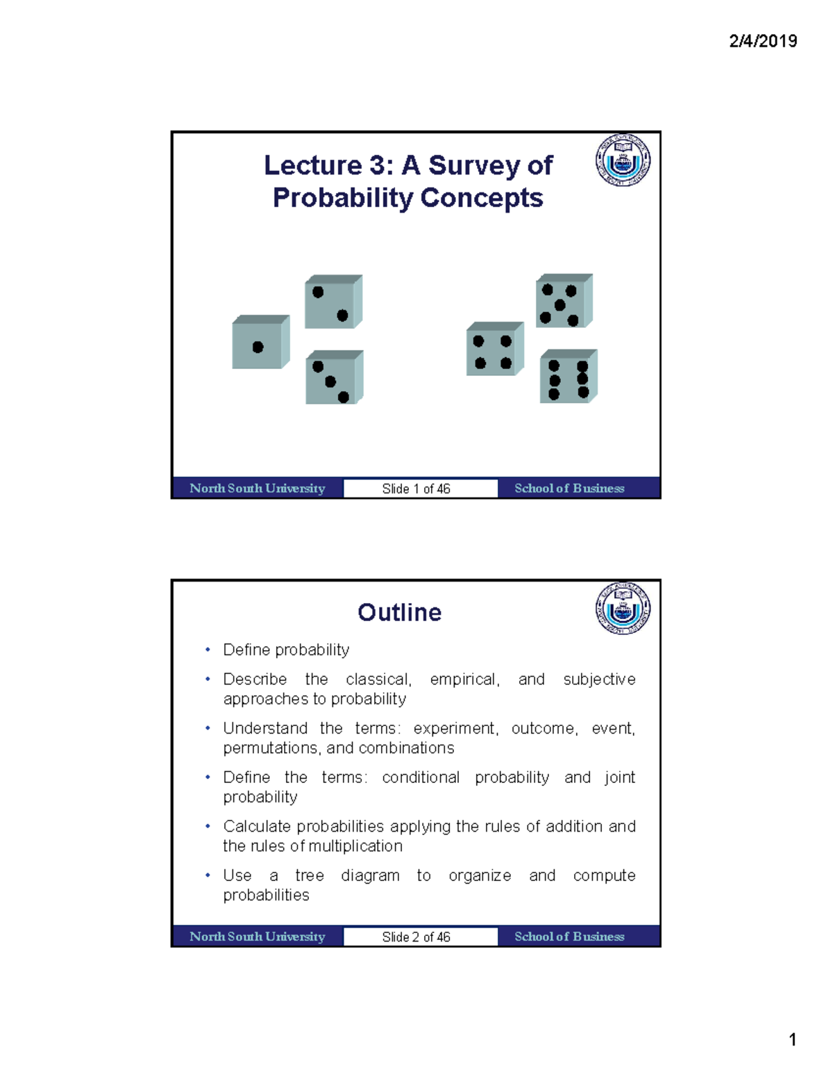 BS-3 - BSU - Lecture 3: A Survey of Probability Concepts North South ...