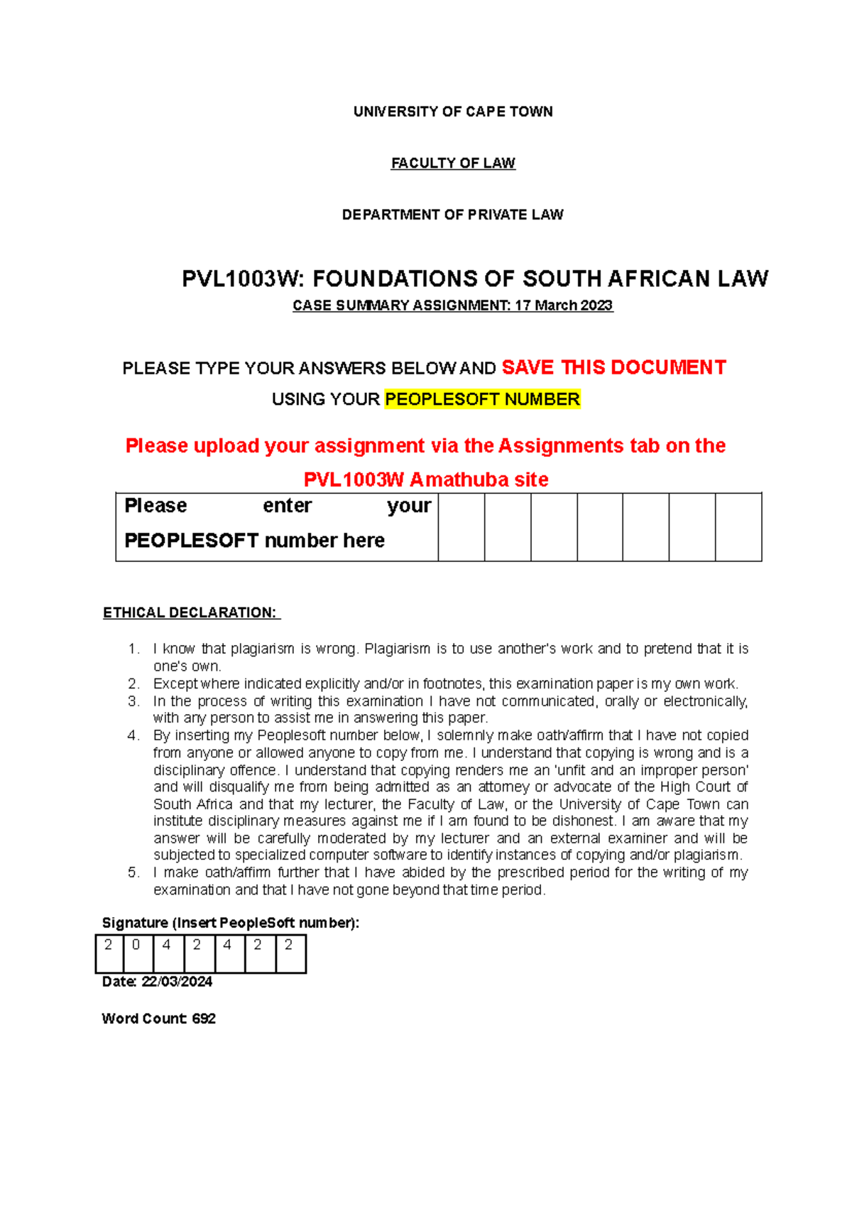 FSAL Assignment 01 - Please enter your PEOPLESOFT number here ...