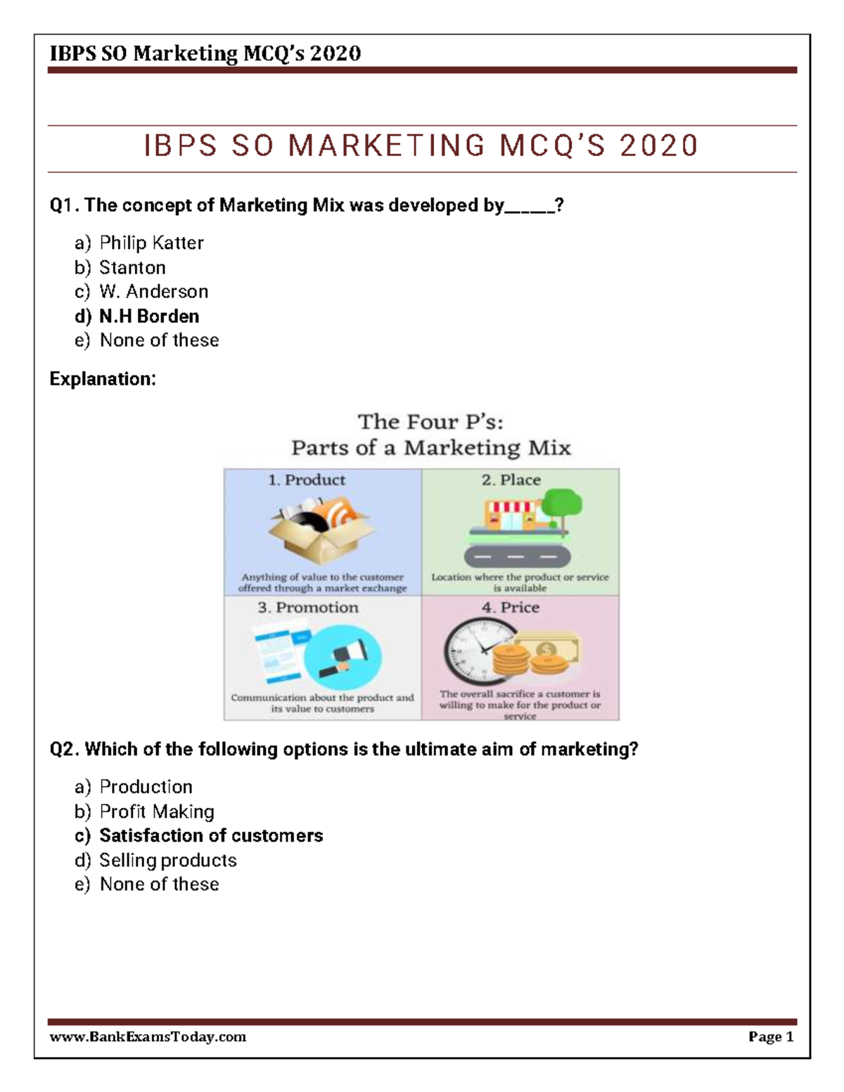 IBPS SO Marketing MCQ's 2020 - I B P S S O M A R K E T I N G M C Q ’ S ...