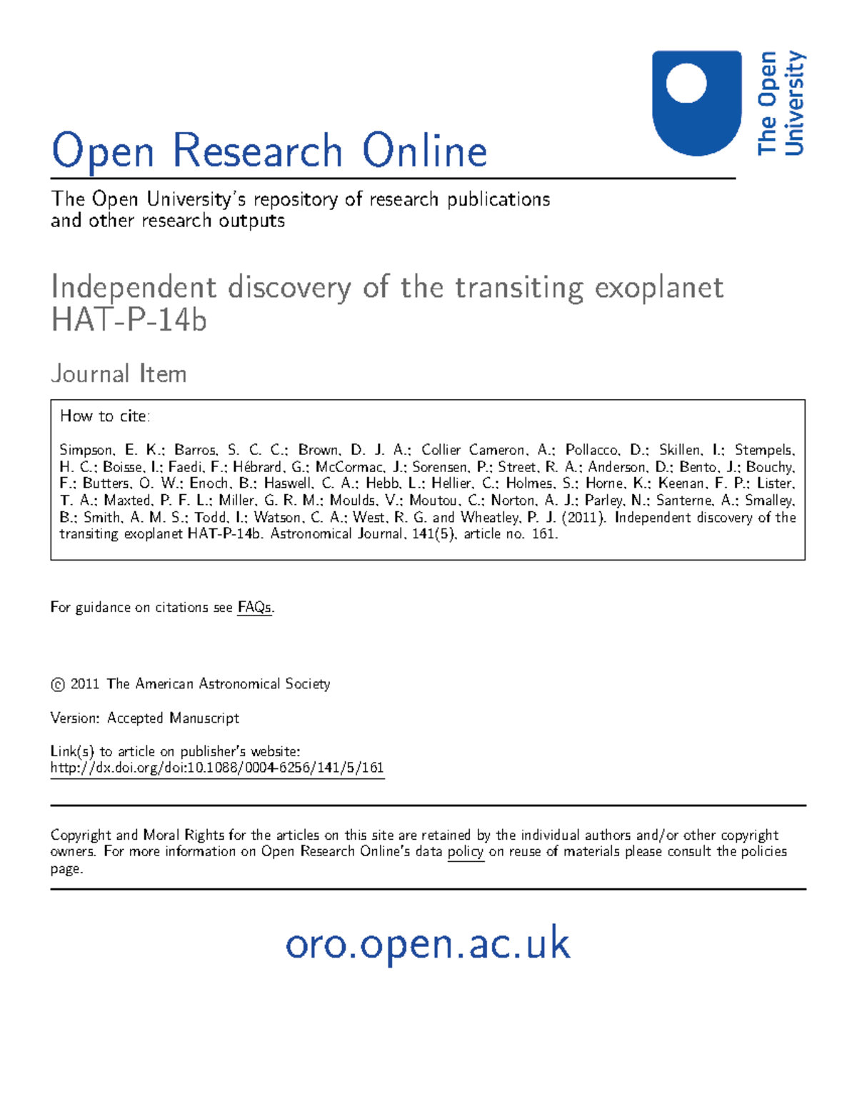 Independent Discovery OF THE Transiting - PHSC 111 - Studocu