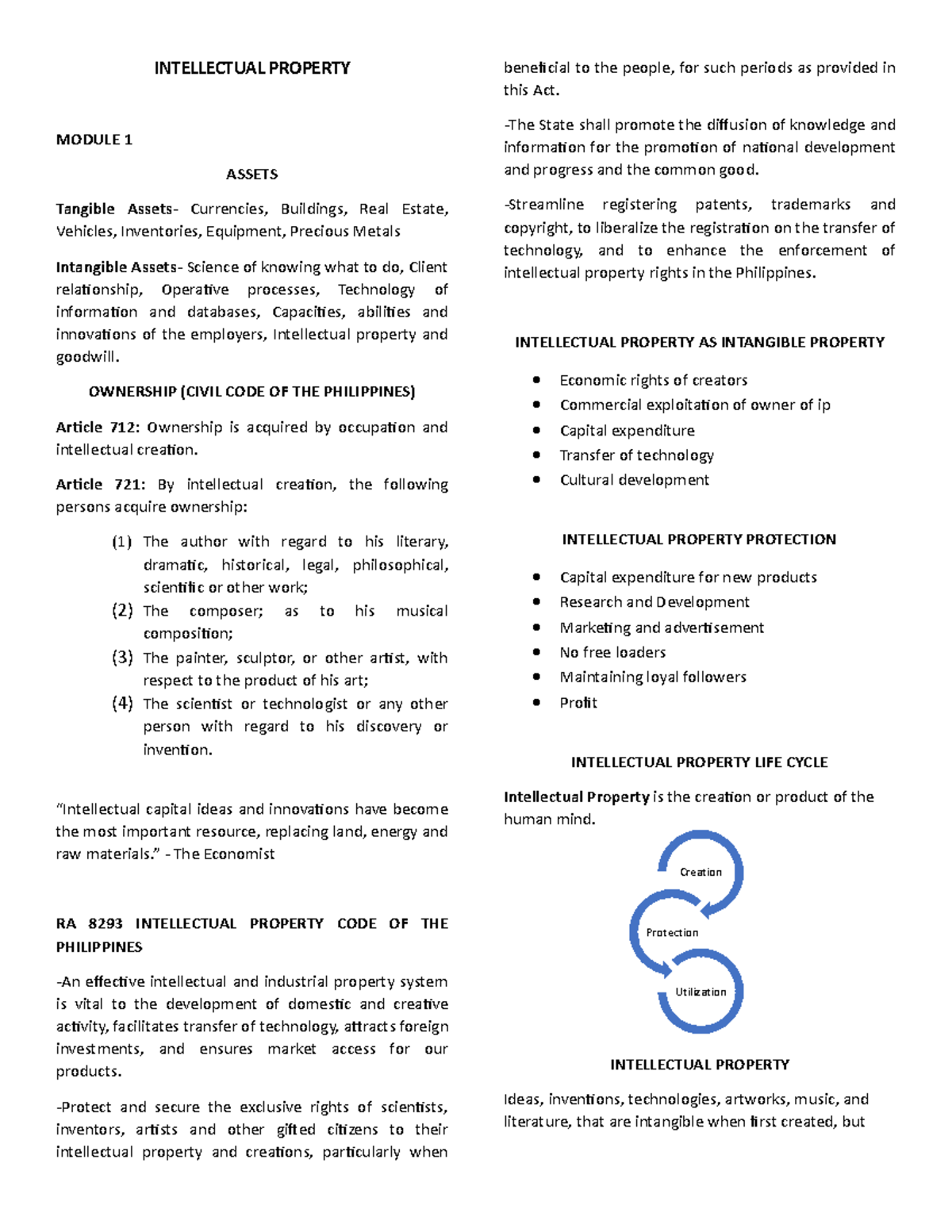 IP Module 1 Reviewer - Summary of Intellectual Property such as Patents ...