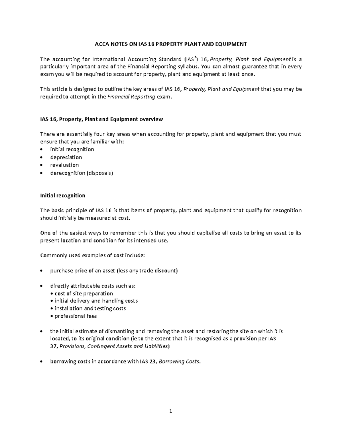 ACCA IAS 16 Notes and Example - Financial Accounting - UiTM - Studocu