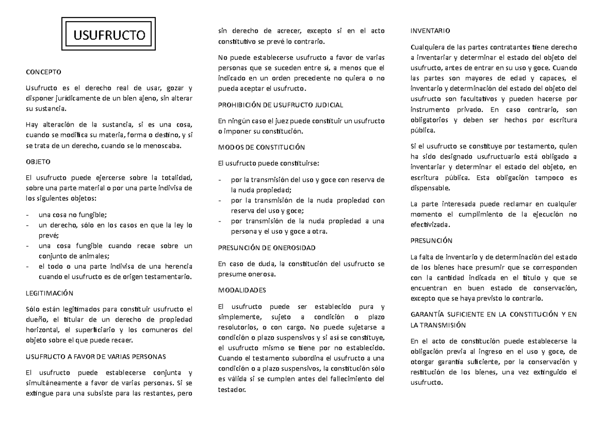 Unidad 9 Derechos Reales Sobre COSA Ajena DE Disfrute - USUFRUCTO ...