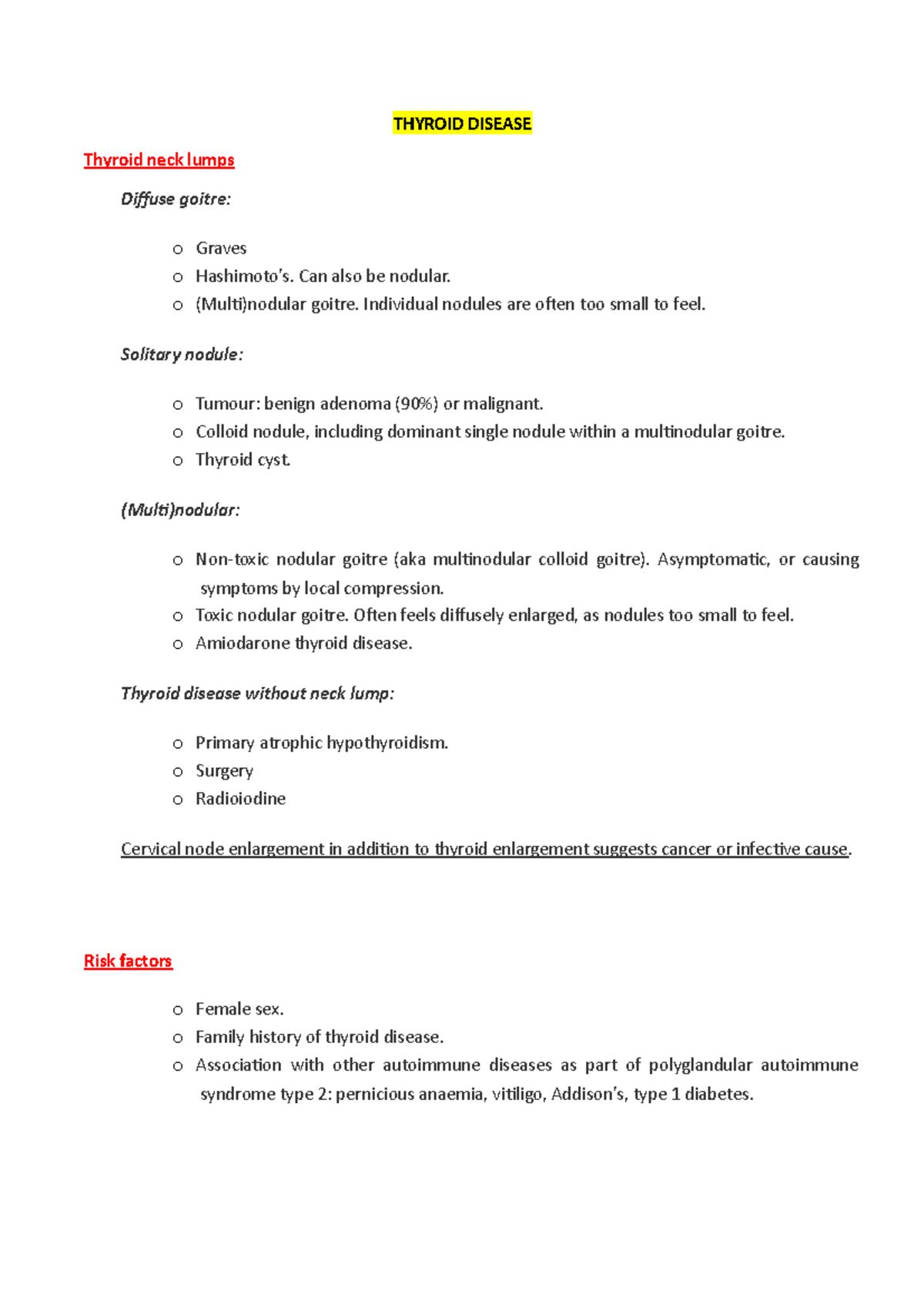 Thyroid disease - Lecture notes 7 - THYROID DISEASE Thyroid neck lumps ...