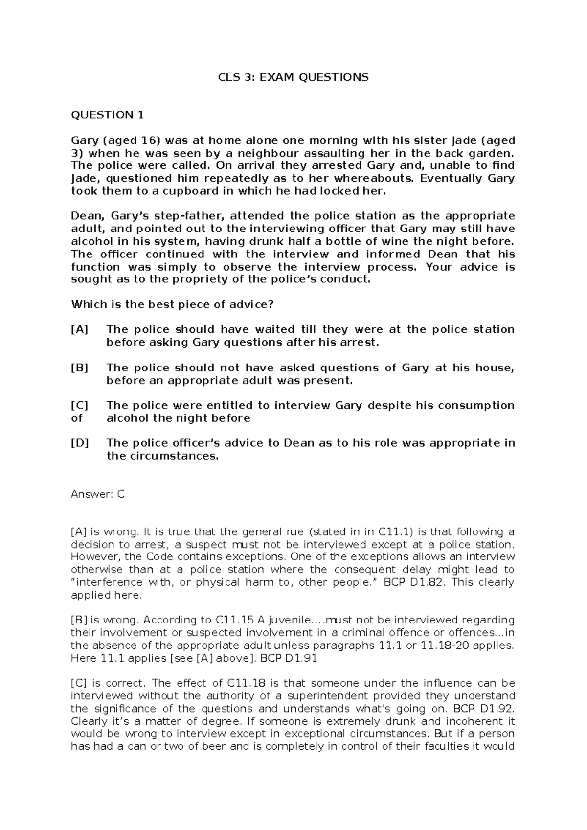 CLS 3 Exam Questions for BB 1920 Complete - CLS 3: EXAM QUESTIONS ...