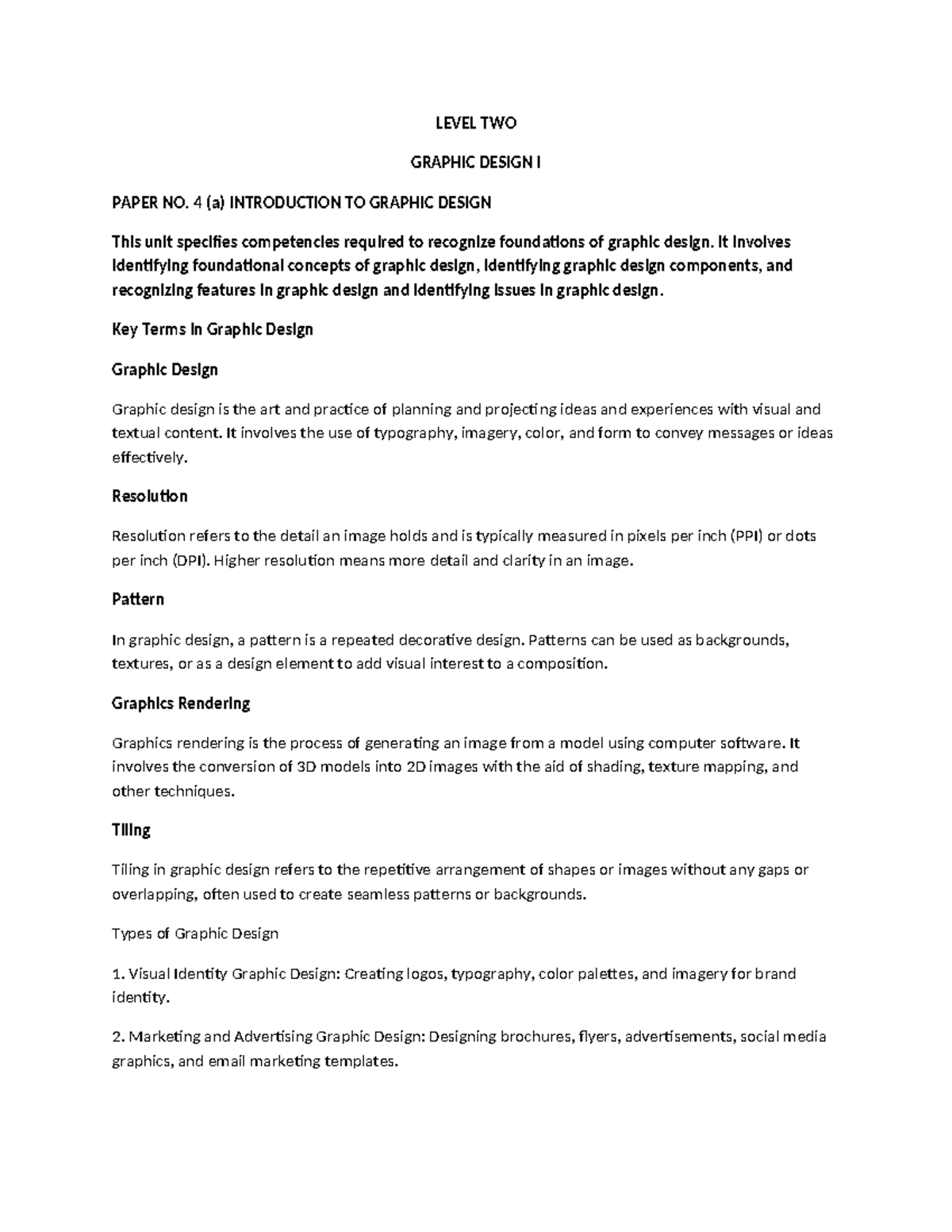 Graphics Design Level TWO - LEVEL TWO GRAPHIC DESIGN I PAPER NO. 4 (a ...