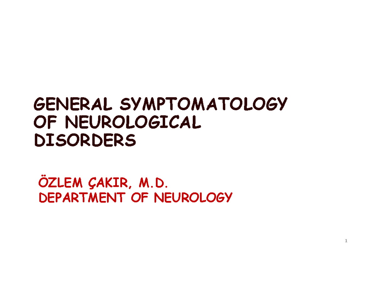General symptoms of neurological disorders - GENERAL SYMPTOMATOLOGY OF ...