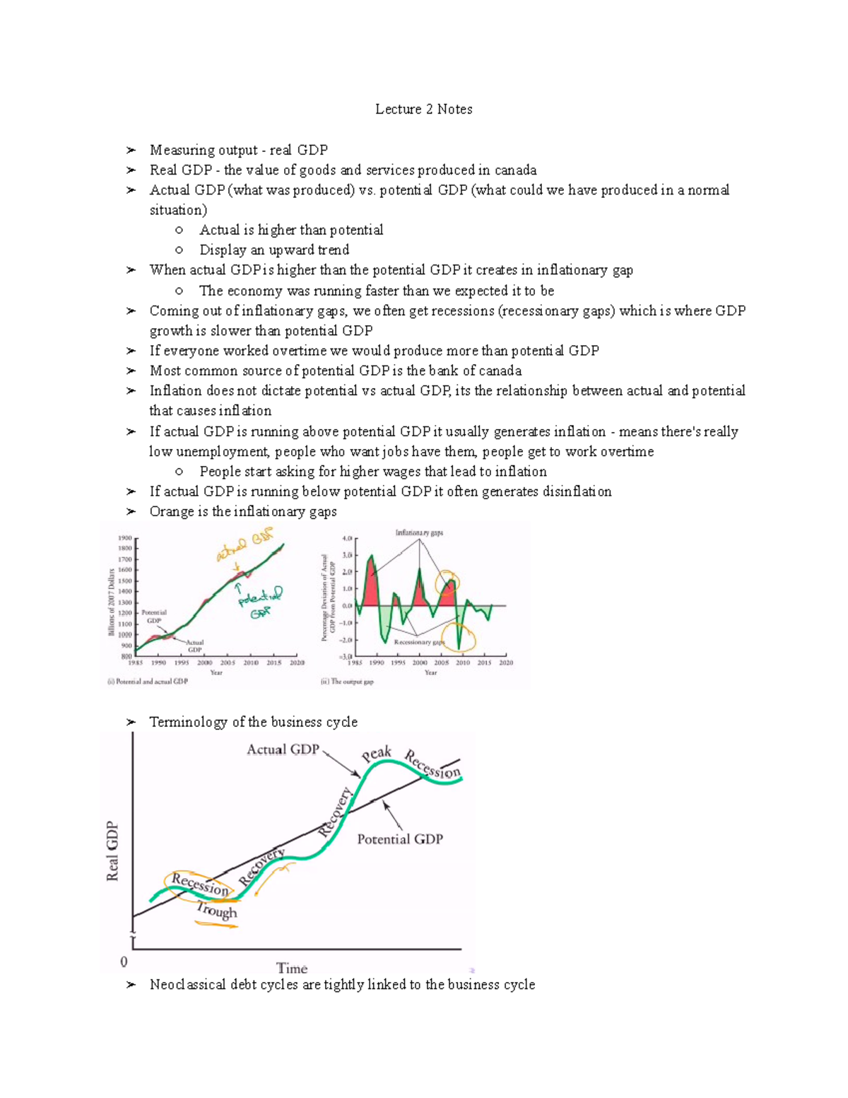 Lecture 2 Notes - Lecture 2 Notes Measuring output - real GDP Real GDP ...