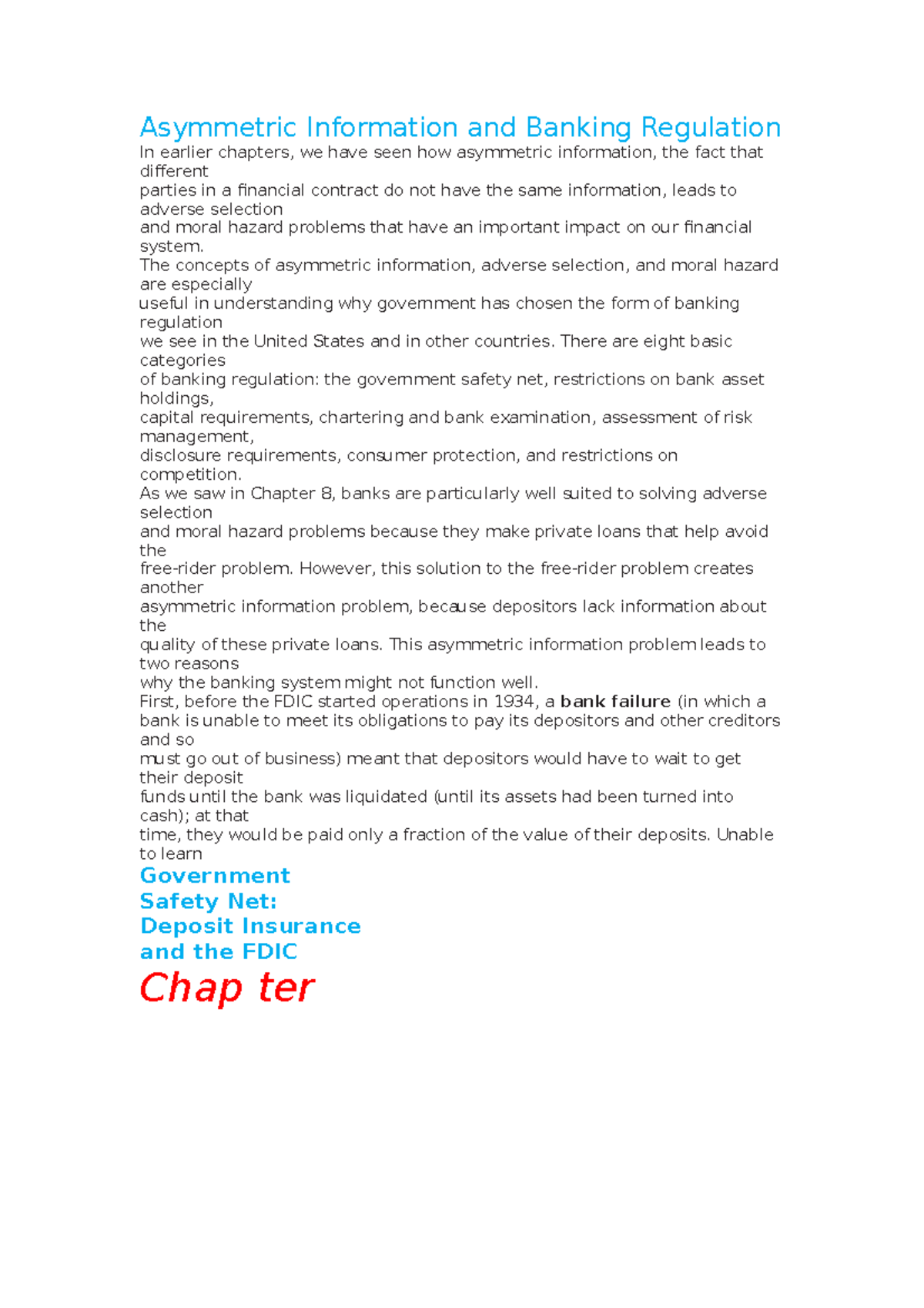 Asymmetric Information And Banking Regulation The Concepts Of Asymmetric Information Adverse