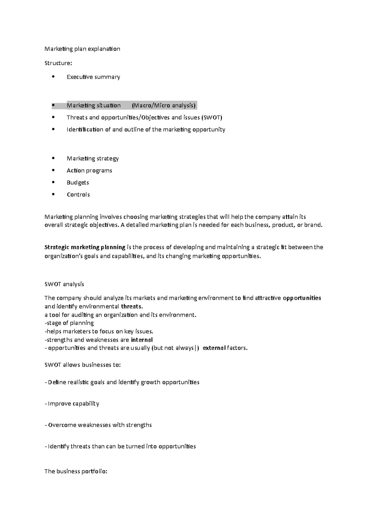 Marketing plan explanation - Marketing plan explanation Structure ...