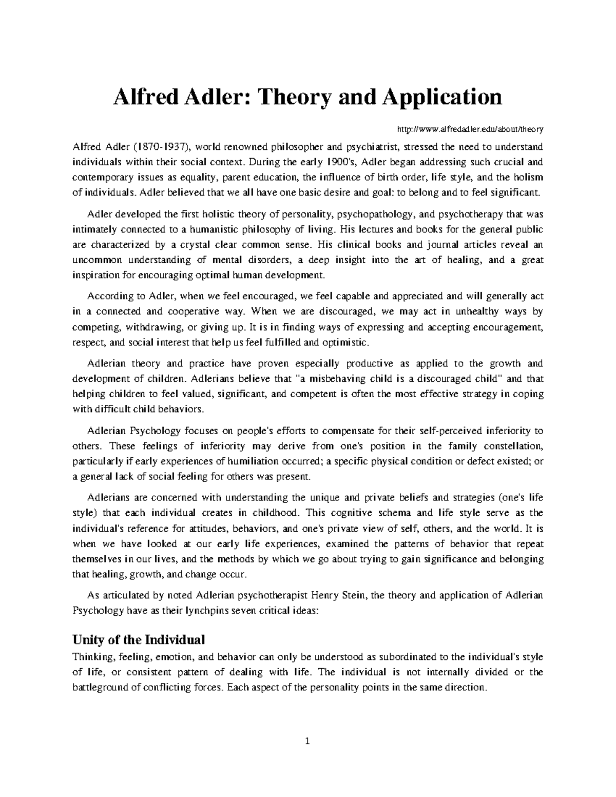 1.5(b)- Adler, Theory& Application - 1 Alfred Adler: Theory and ...
